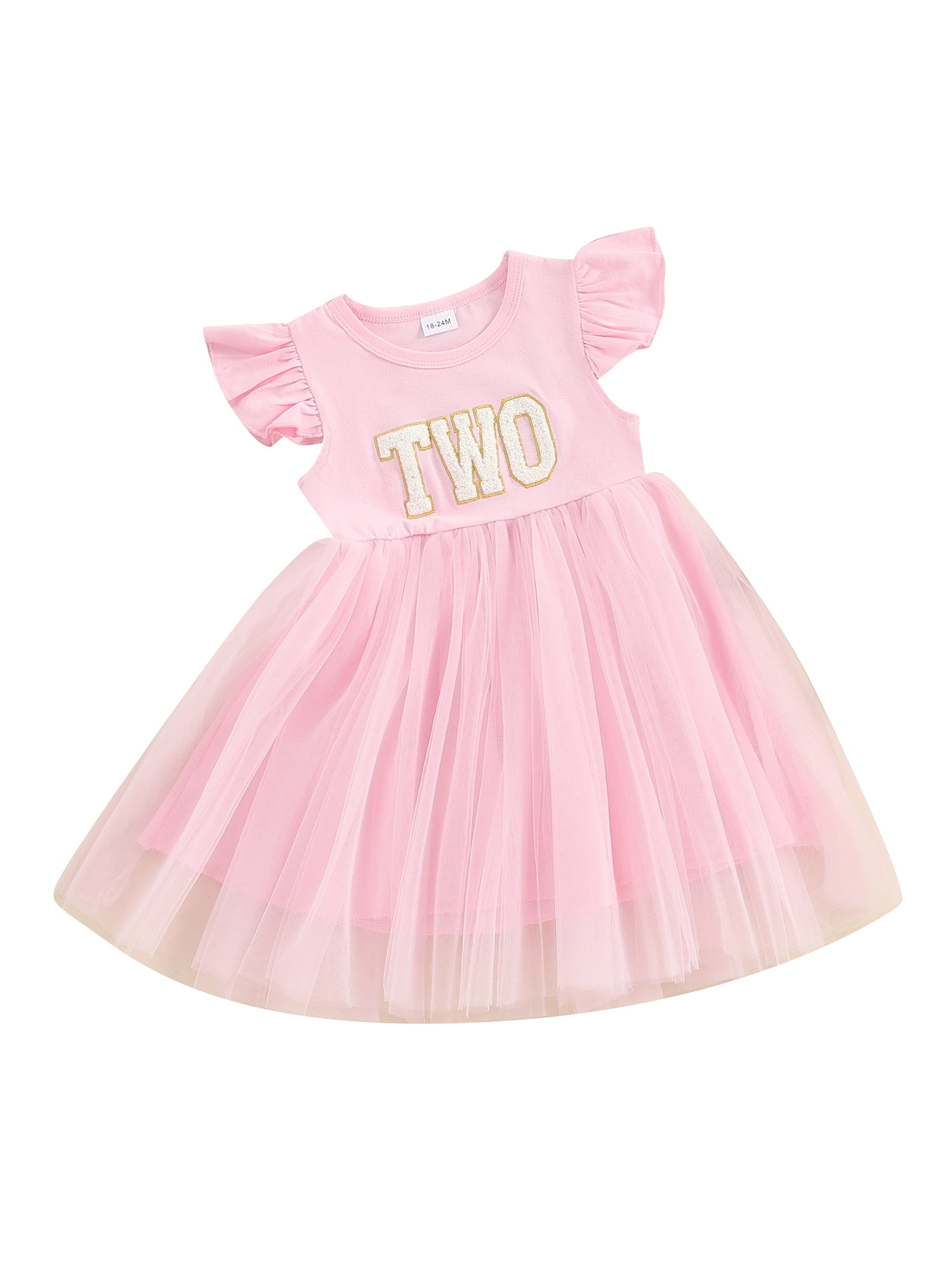 Suealasg Toddler Girls Birthday Party Princess Dress Fly Sleeve Letter Embroidery Tutu Tulle ...