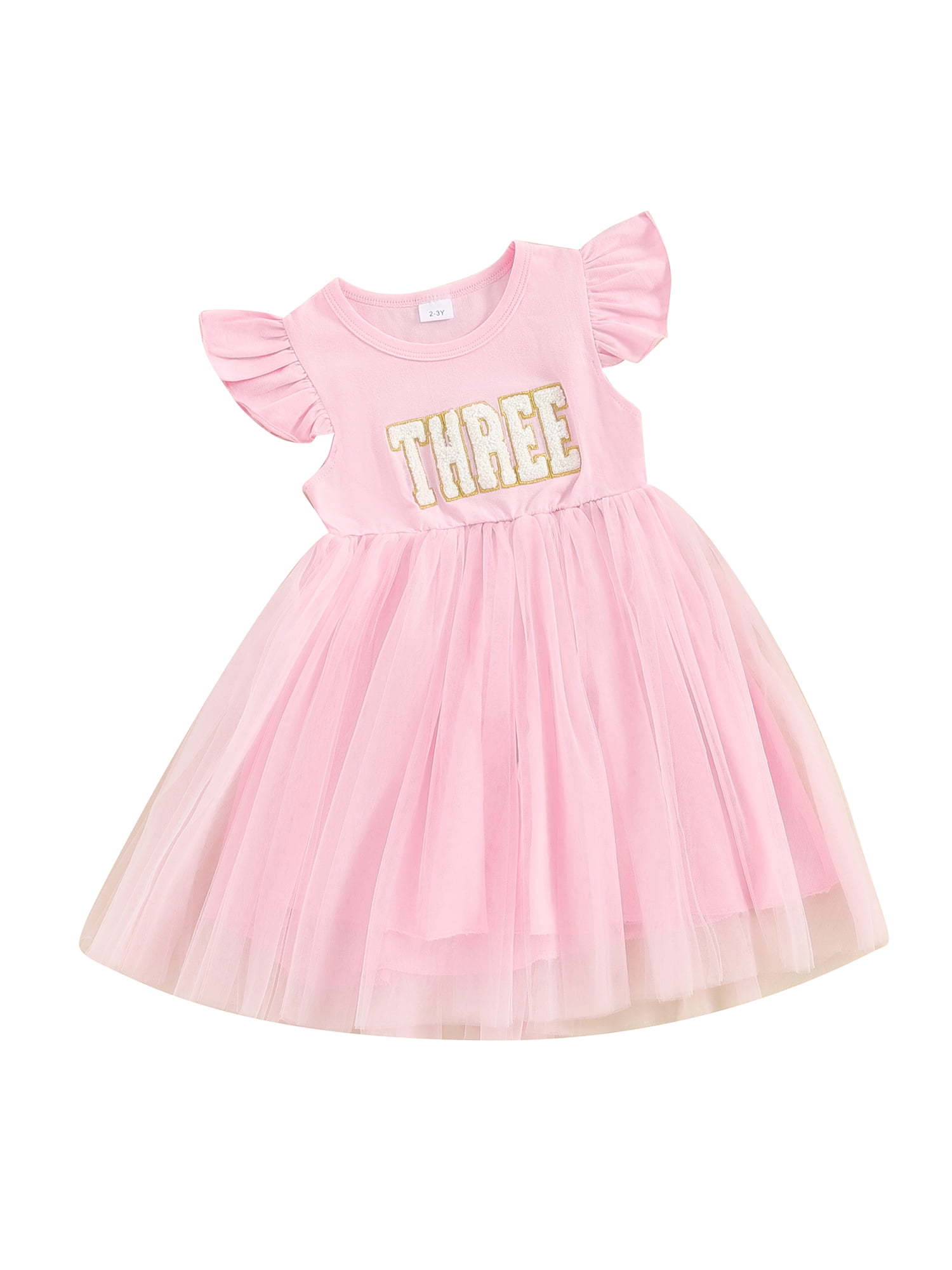 Suealasg Toddler Girls Birthday Party Princess Dress Fly Sleeve Letter Embroidery Tutu Tulle ...