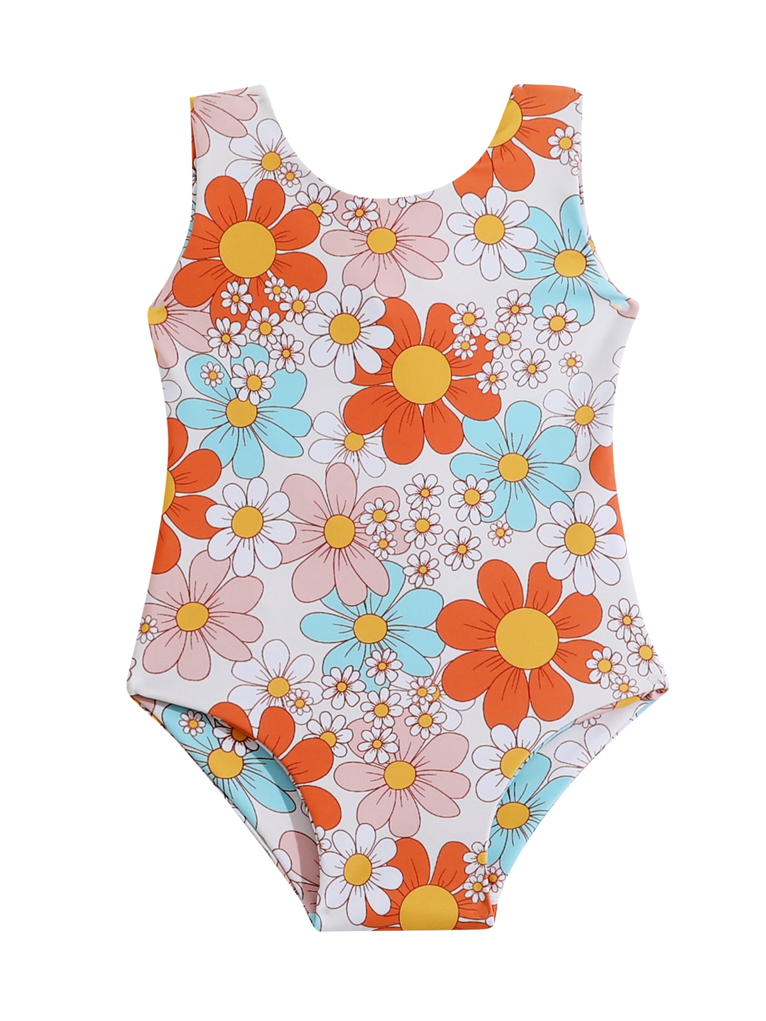 Suealasg Toddler Girls One Piece Swimwear Sleeveless Floral Turtle ...