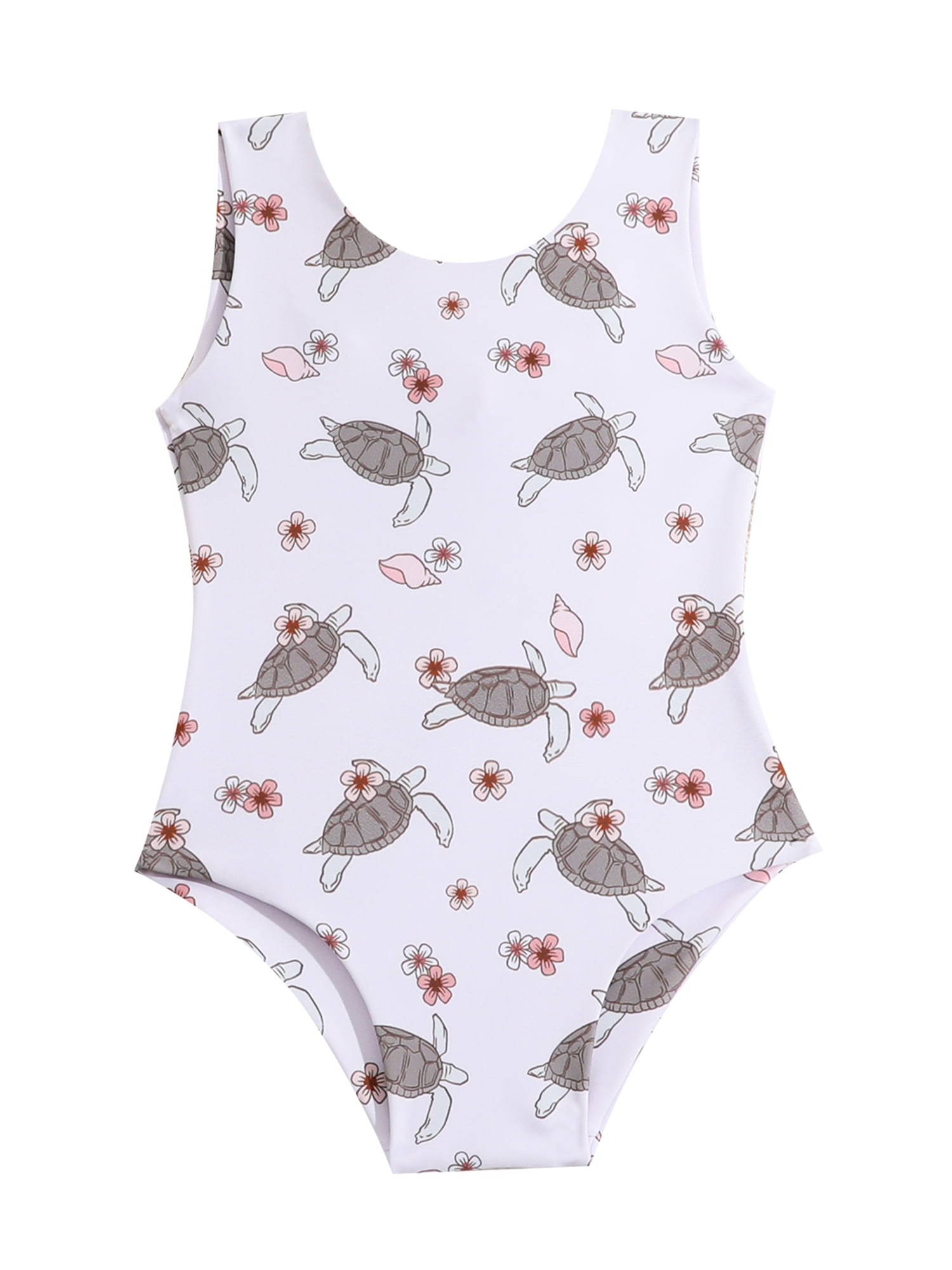 Suealasg Toddler Girls One Piece Swimwear Sleeveless Floral Turtle ...