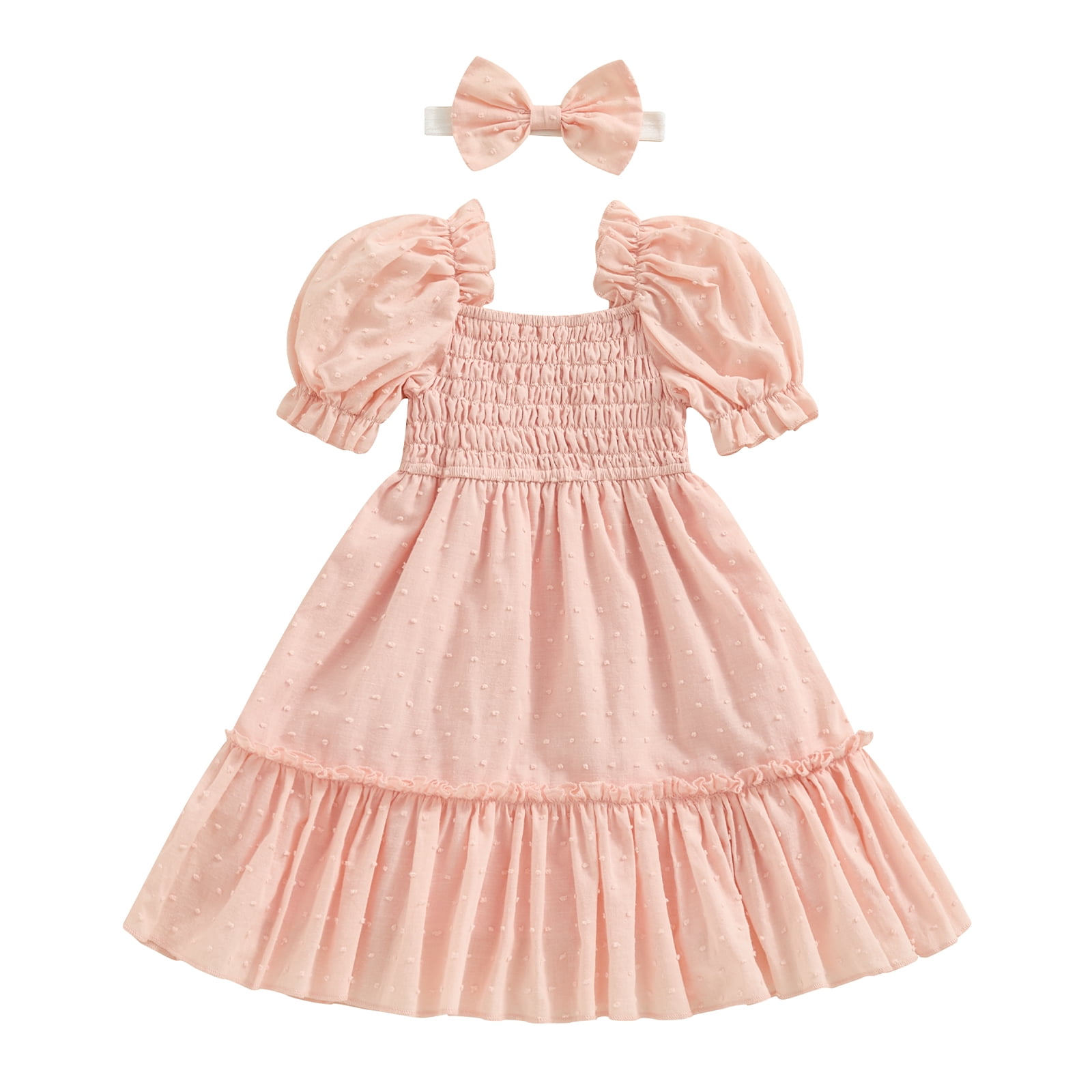 Suealasg Toddler Girls Summer Casual Dress Short Puff Sleeve Square ...