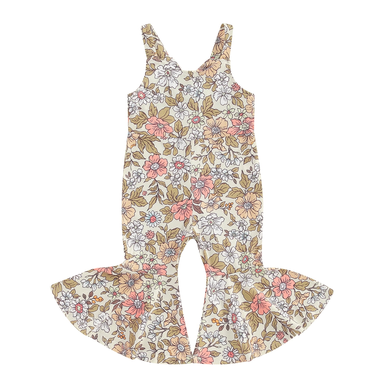 Suealasg Toddler Girls Summer Flare Jumpsuit Sleeveless Floral/Butterfly Print Bell-Bottoms ...