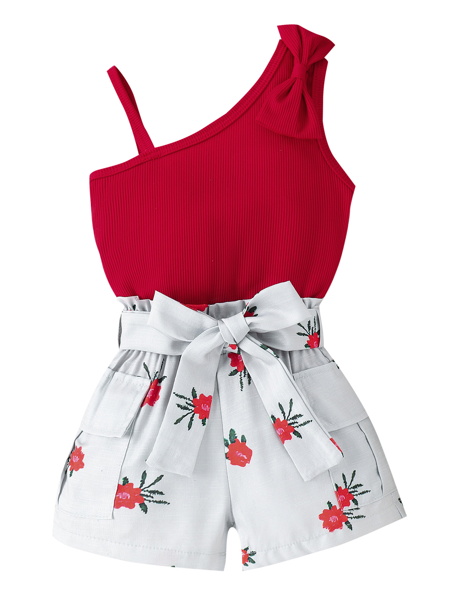 Suealasg Toddler Girls Summer Outfit 1T 2T 3T 4T Bow Sleeveless Cami Tops with Floral Print ...