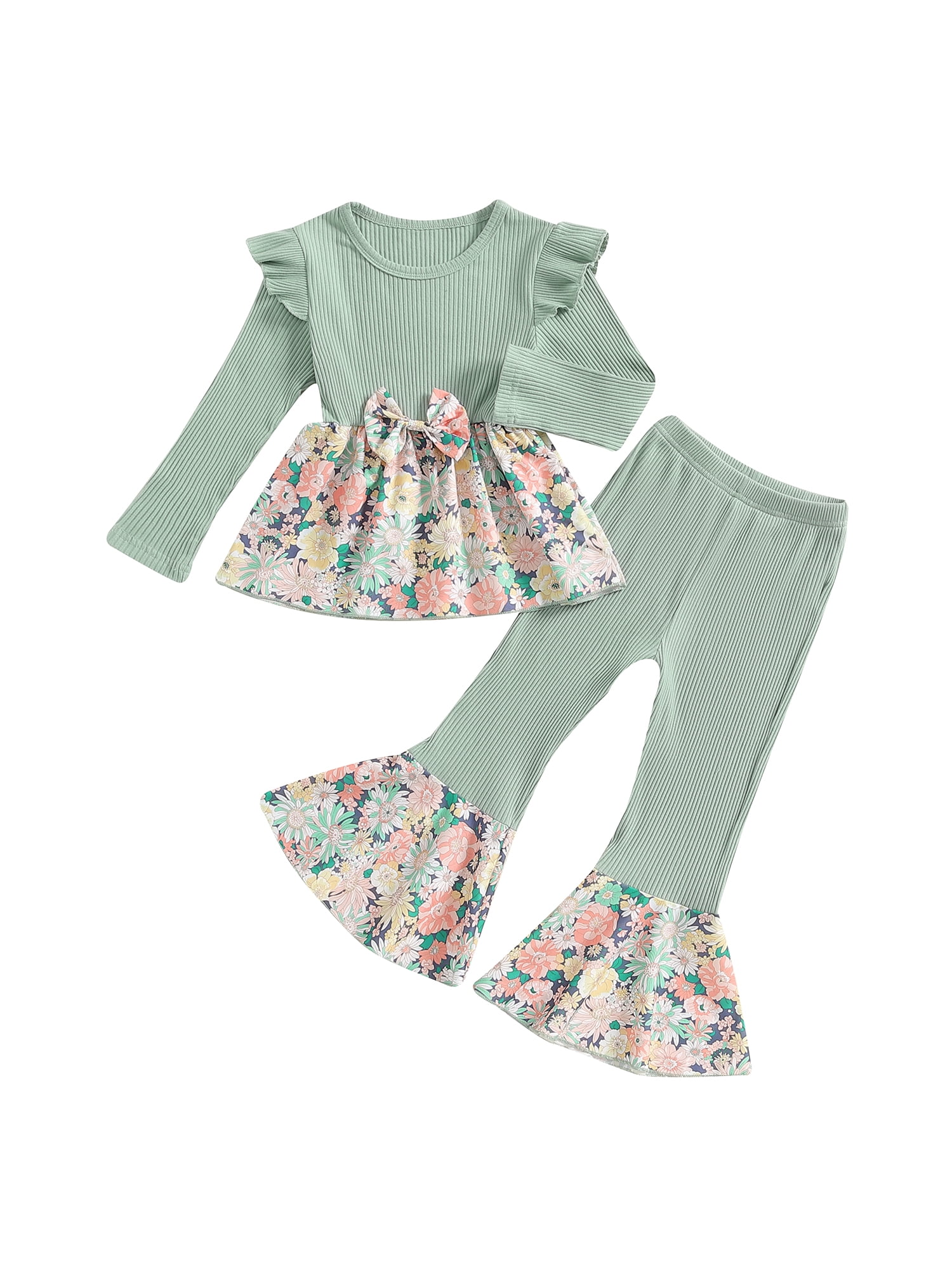 Suealasg Toddler Kids Girl Fall 2Pcs Outfits Long Sleeve Flower Print T ...