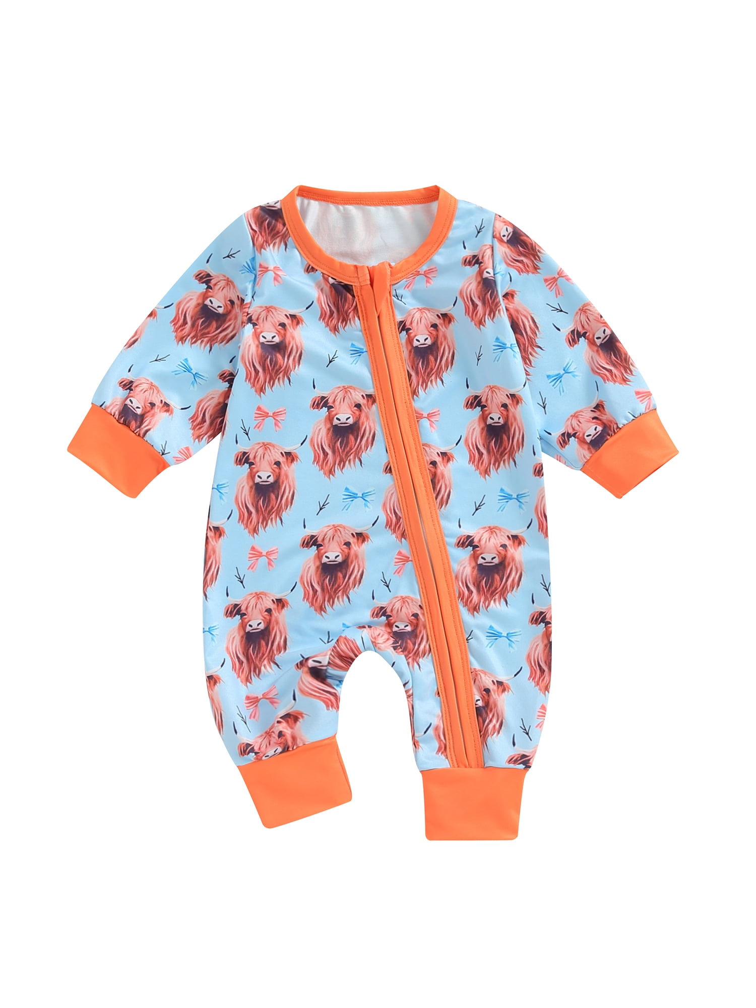 Suealasg Western Baby Boy Girl Fall Clothes 3 6 12 18 Months Infant Cow Print Long Sleeve Zipper ...