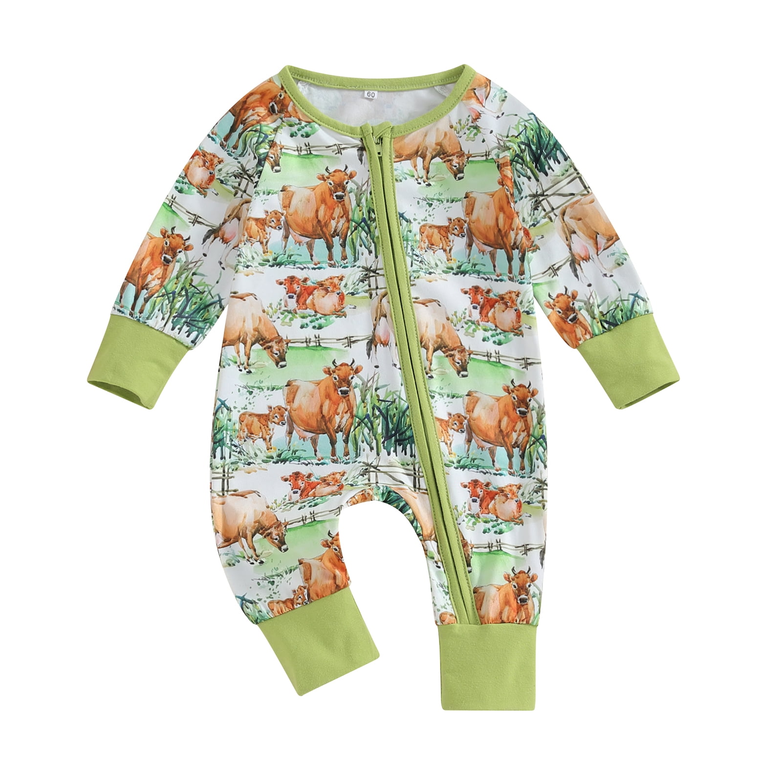 Suealasg Western Baby Boys Girls Clothes Newborn Cow Print Long Sleeve Zip Up Jumpsuits 3 6 12 ...