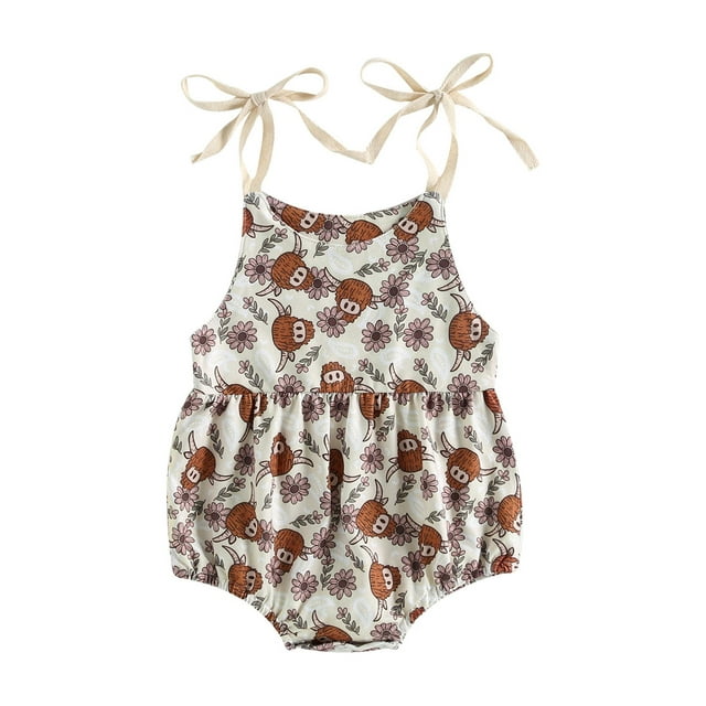 Suealasg Western Baby Girl Clothes Cow Print Romper Sleeveless Bodysuit Infant Summer Outfit ...