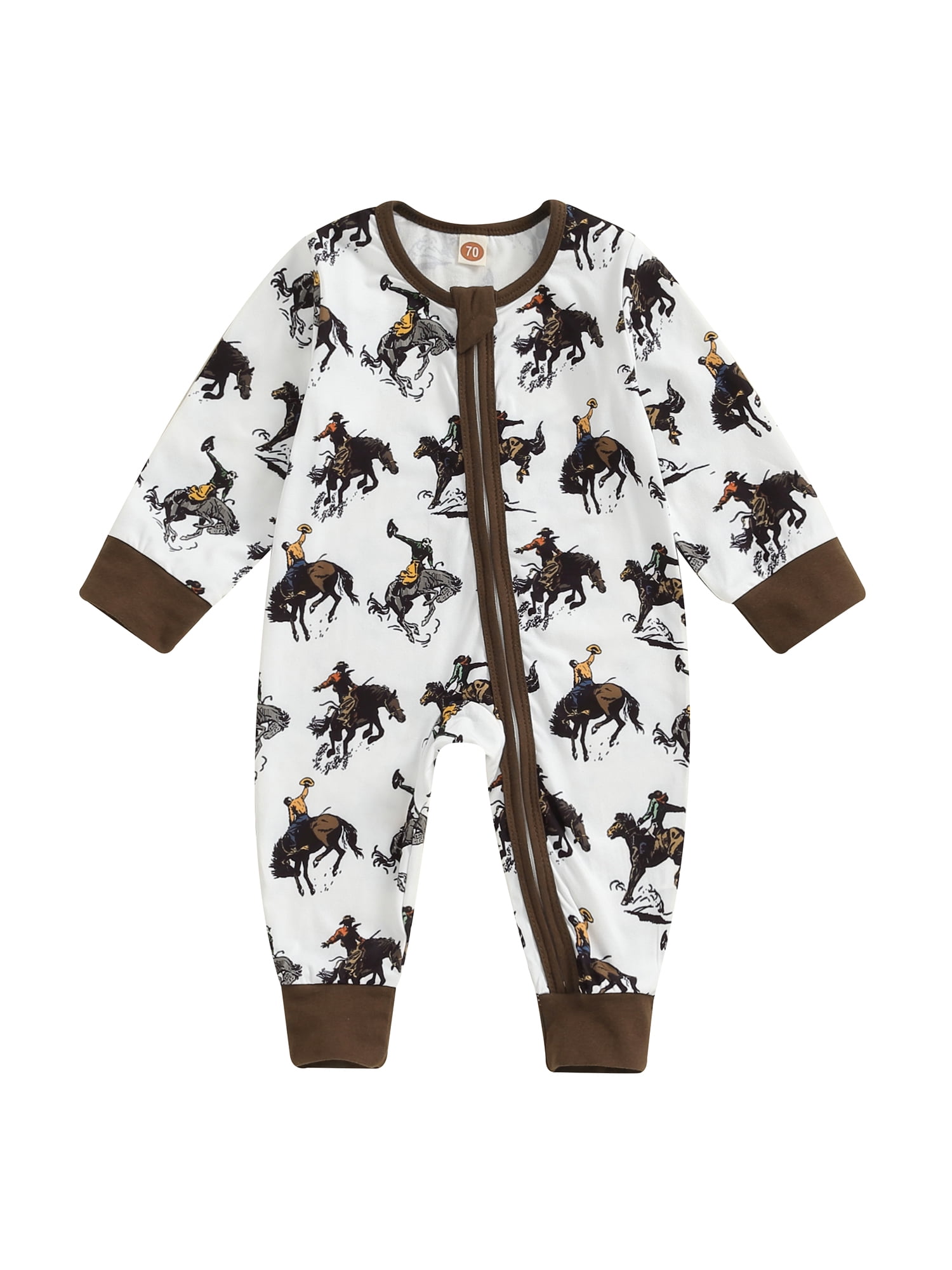 Suealasg Western Newborn Baby Boys Girls Jumpsuit Long Sleeve Horse Print Zipped Romper ...