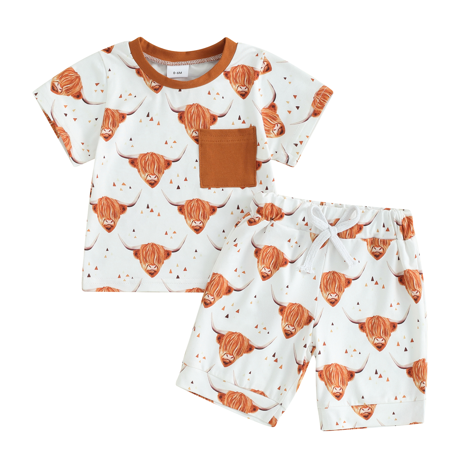 Suealasg Western Toddler Baby Boy Clothes 6M 1T 2T 3T Short Sleeve Cow Print Tops + Shorts Set ...
