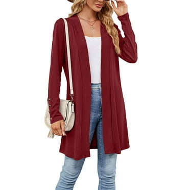 QINCAO Women's Long Cardigan Open Front Color Block Casual Cardigan ...