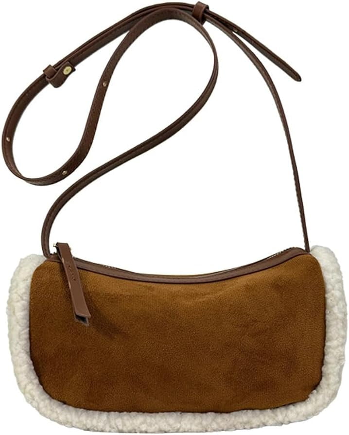 Suede Crossbody Bag for Women Fuzzy Fluffy Shoulder Bags with Faux Lamb ...
