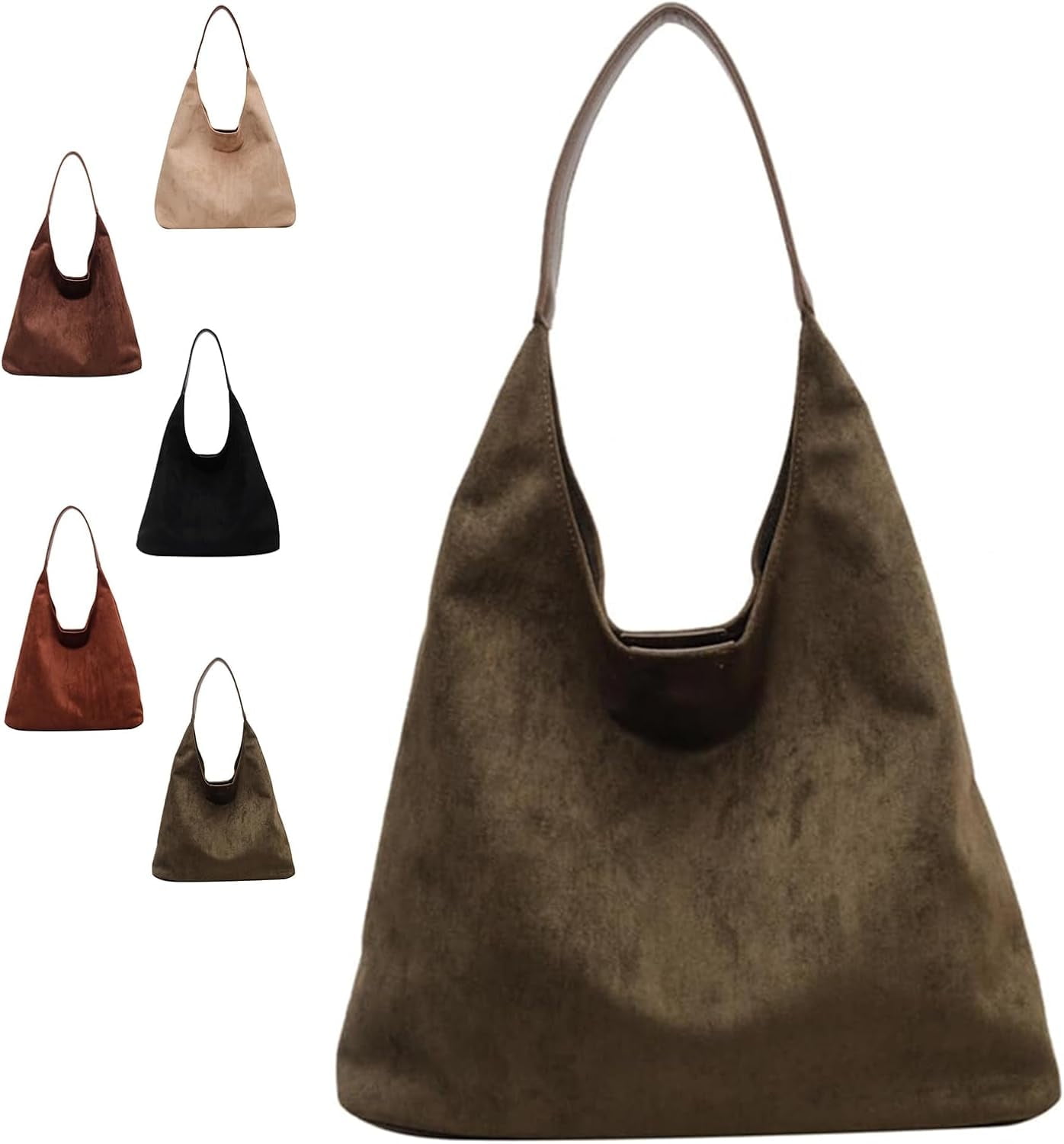 Suede Hobo Bag Brown Suede Handbag for Women Retro Suede Slouchy Bag ...
