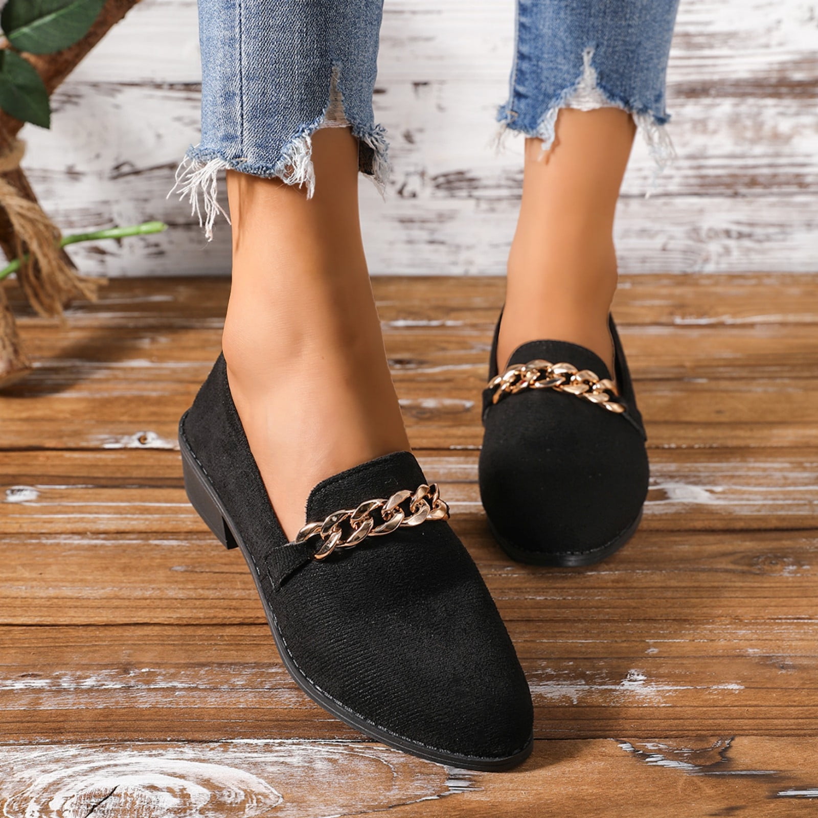 Suede Loafers for Women Slip on Ladies Shoes Low Heel Ballet Flats for ...
