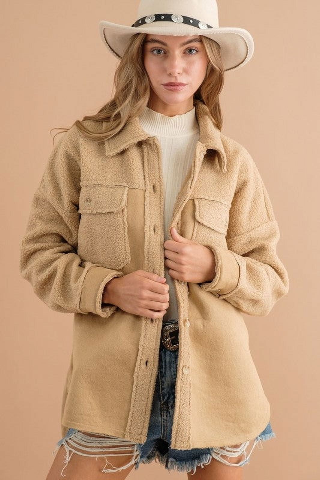 Suede Teddy Shacket - Walmart.com
