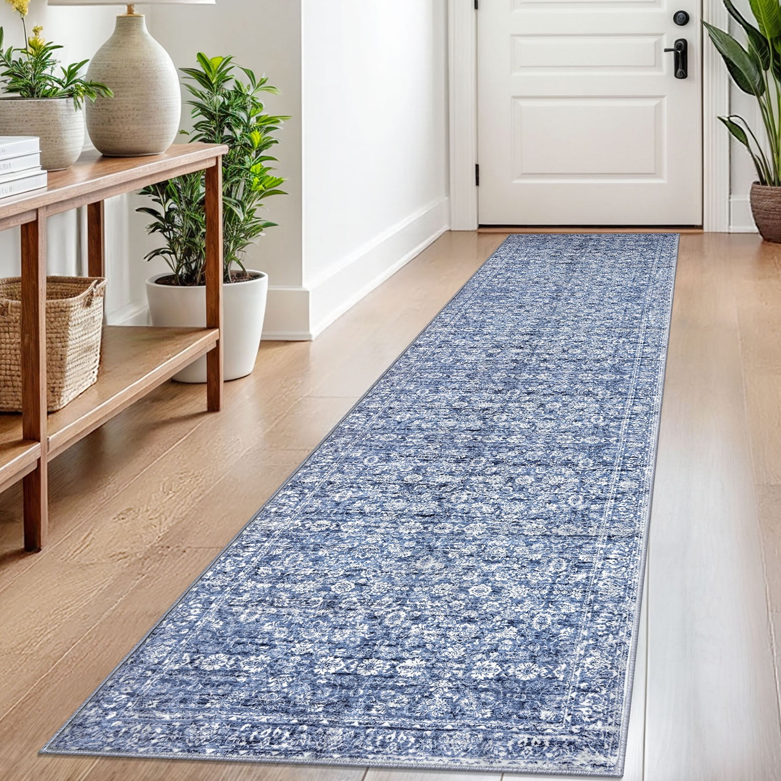 Suelur 2x8 Blue Washable Runner Rug for Kitchen Soft Neutral Vintage ...