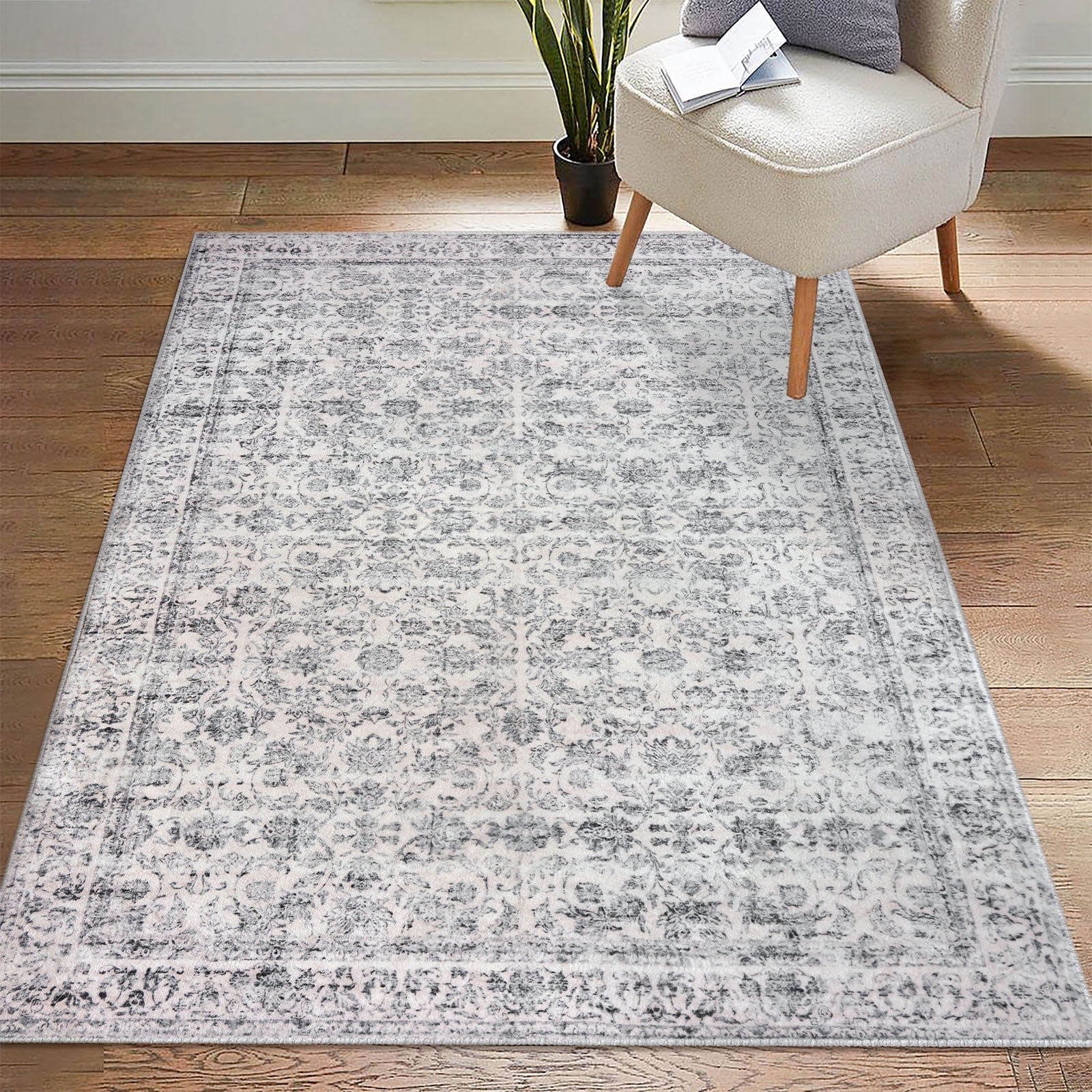 Suelur 3x5 Washable Rugs for Entrance Soft Print Distressed Floral Rug ...