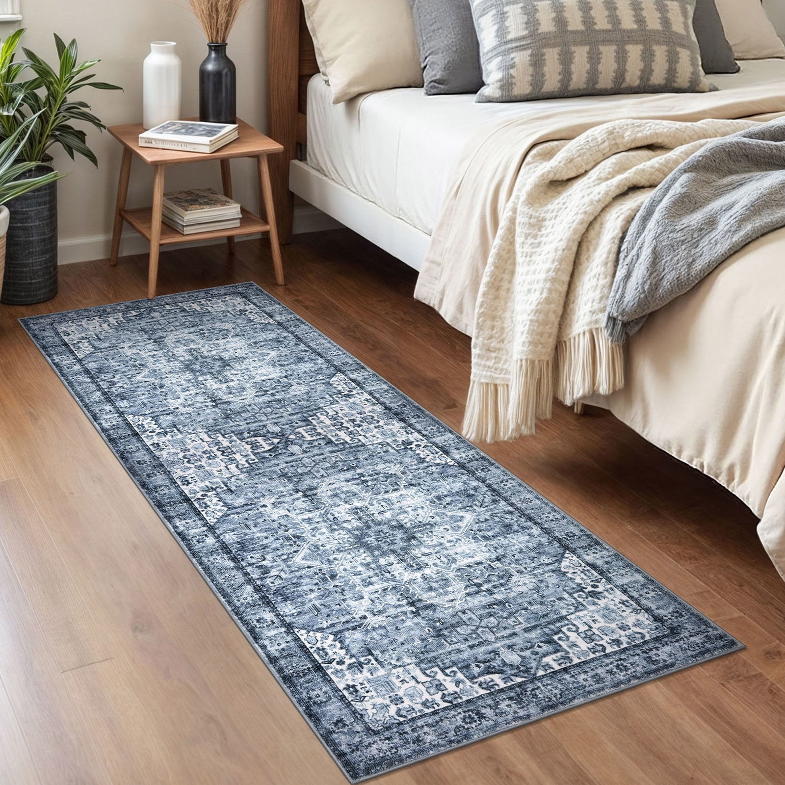 Suelur 2'x5' Blue Runner Rug for Laundry Room, Washable Decorative ...