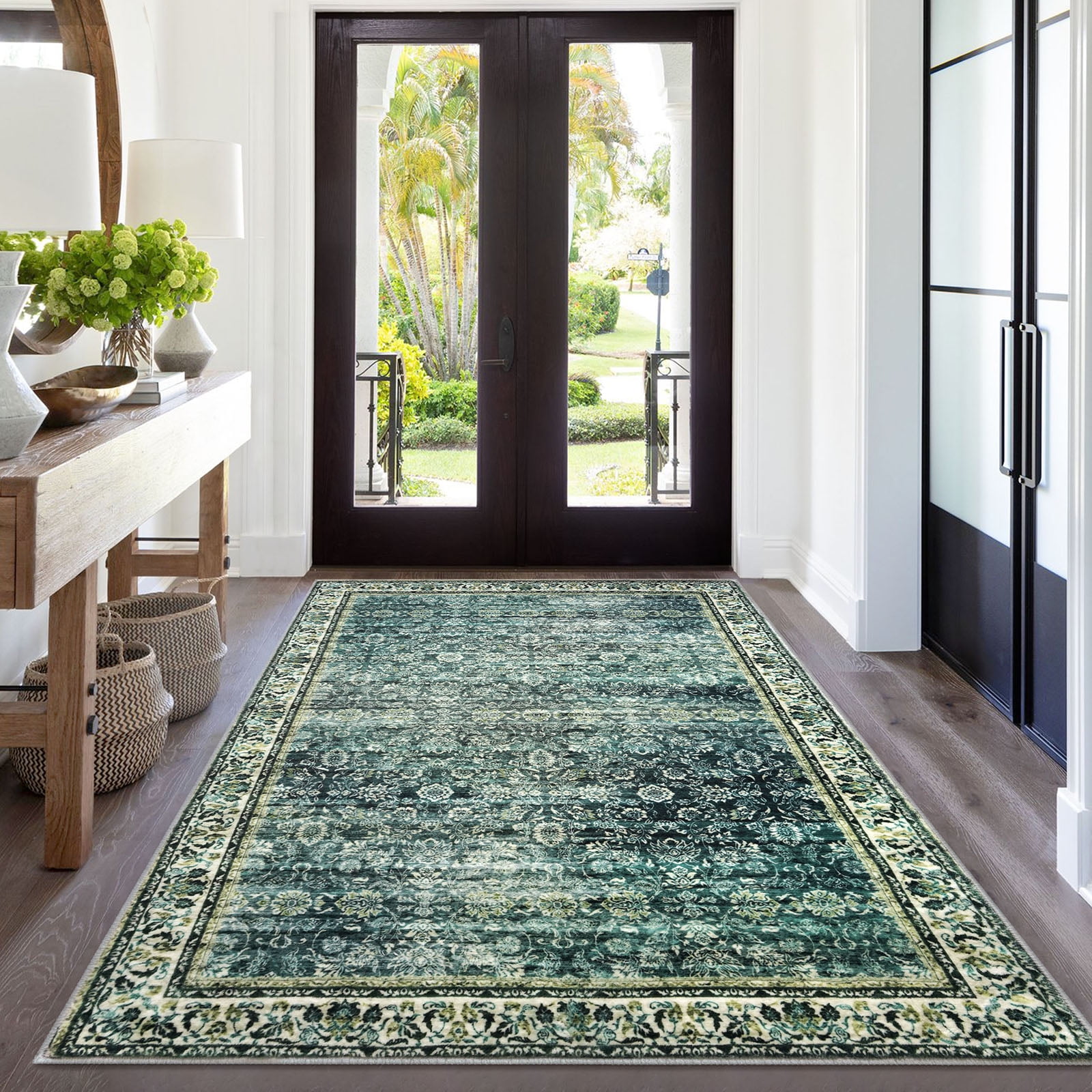 Suelur Green 5x7 Area Rug for Bedroom Large Vintage Neutral Rug with ...