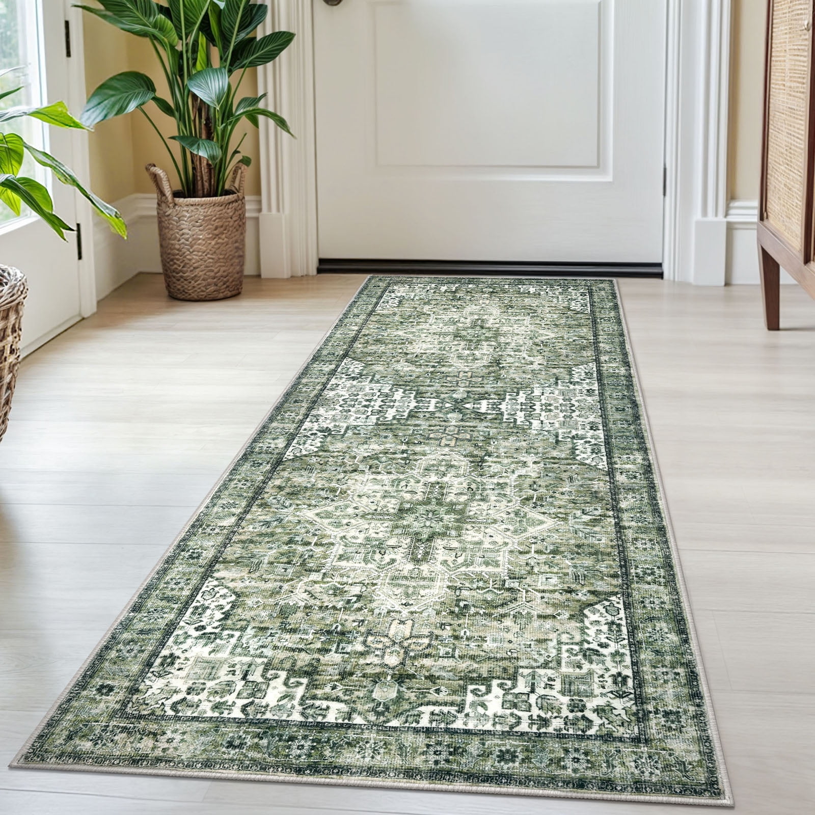 Suelur Runner Rugs 2x5 Green Runner for Hallways Non-Slip Washable ...