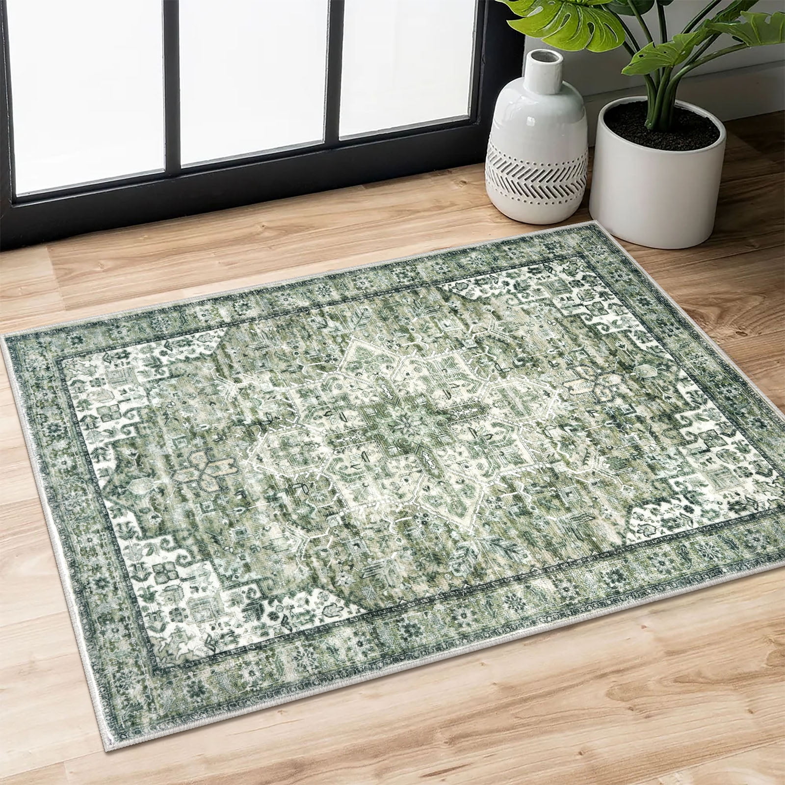 Suelur Small Area Rugs 2x3 Green Washable Rug for Entryway Soft Non ...