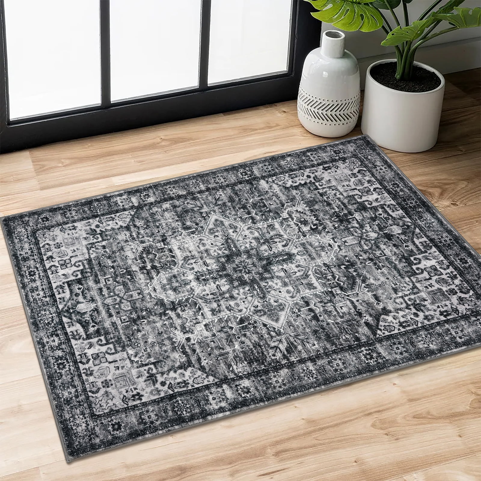 Suelur Small Area Rugs 2x3 Moss Charcoal Washable Rugs for Entryway ...