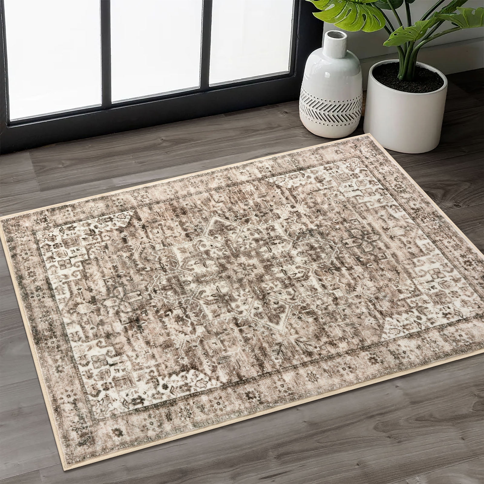Suelur Small Area Rugs 2x3 Beige Brown Washable Rugs for Entryway Soft ...