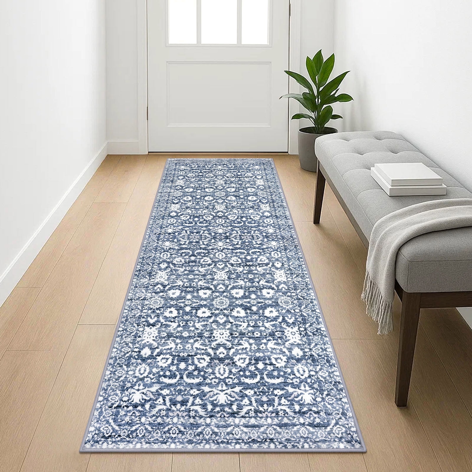 Suelur Washable Runner Rug, 2'x5', Light Blue and White - Walmart.com