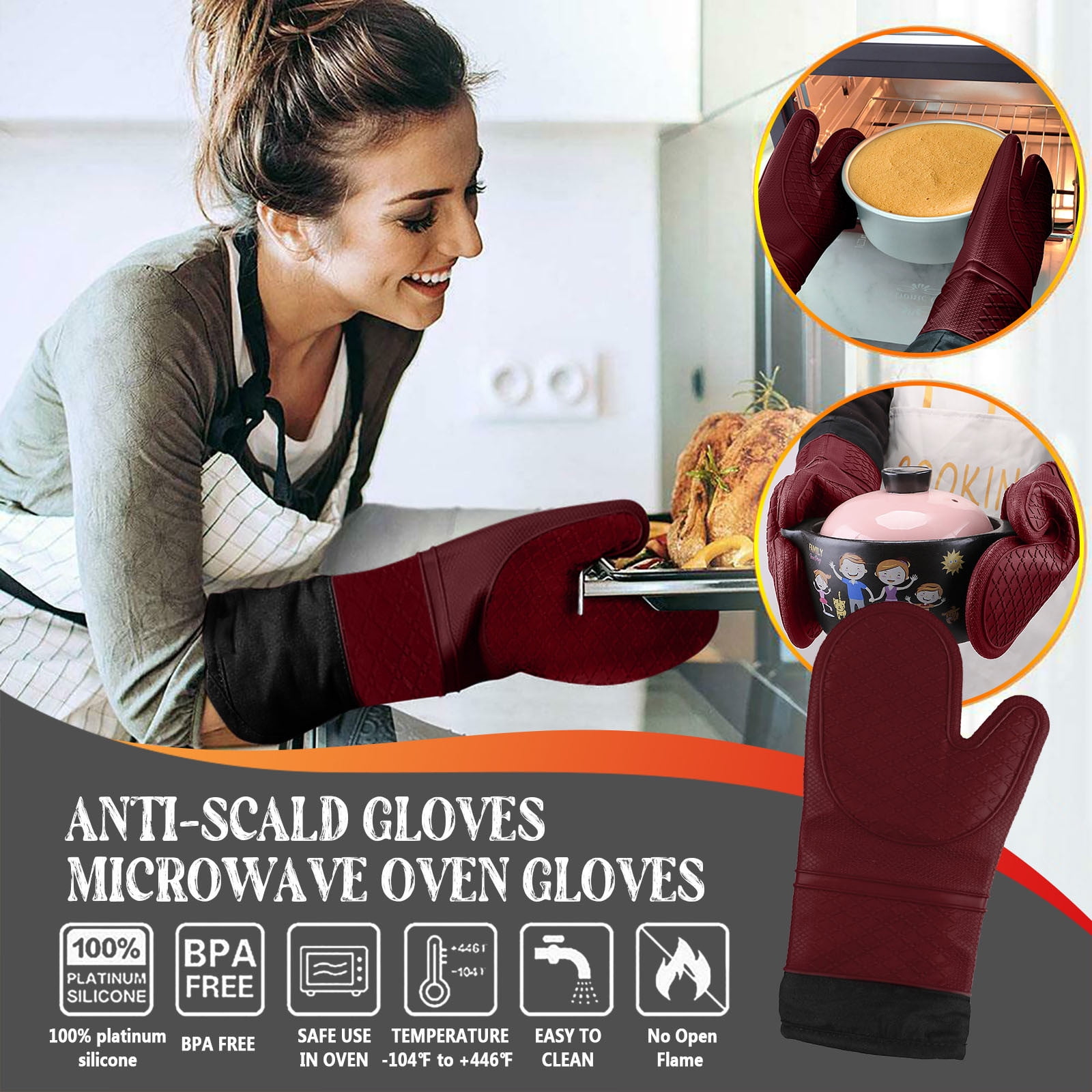 Sueyeuwdi Pot Holders Kitchen Cooking Silicone Microwave Oven Gloves ...