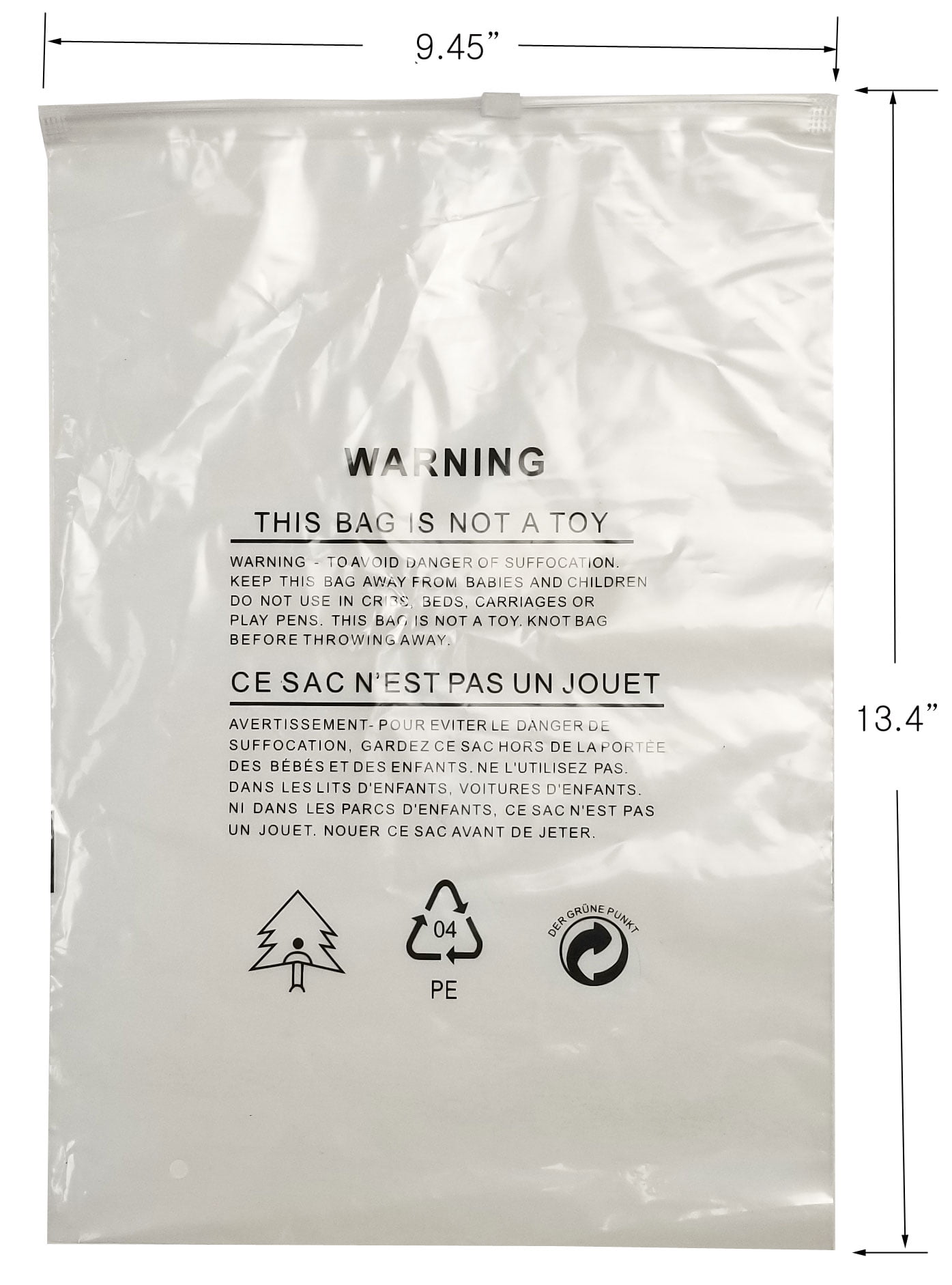 Suffocation Warning Clear Poly Bags Zip Lock w/Knob Reusable Reclosable ...
