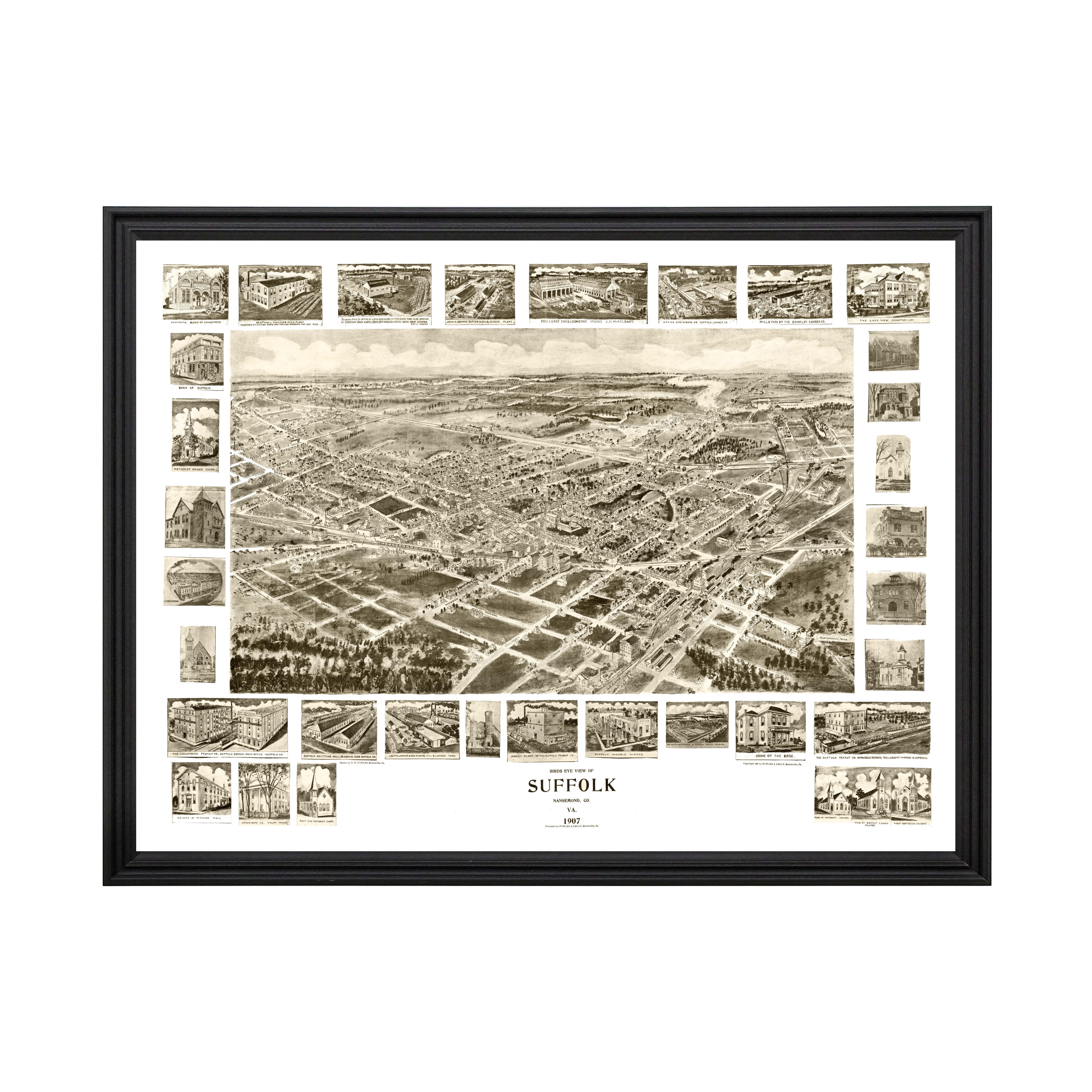 Suffolk Art, 1907 Vintage Map of Suffolk Virginia, VA History Wall ...