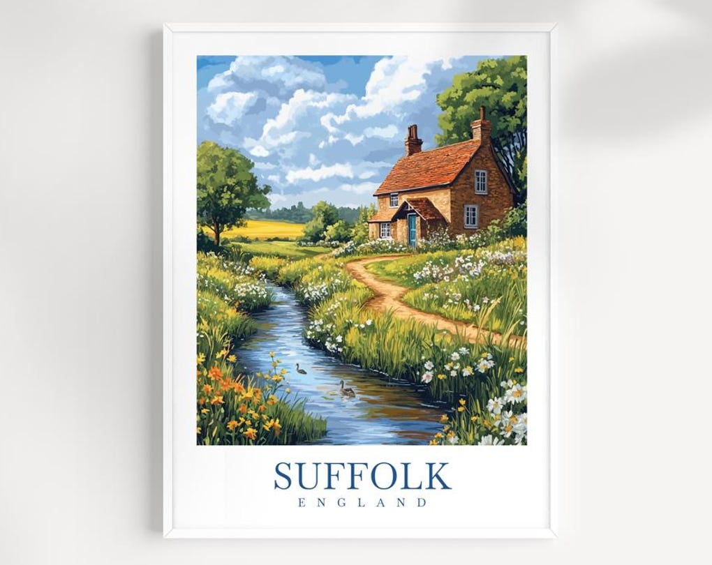 Suffolk England Travel Print Wall Art – Illustrated Countryside ...