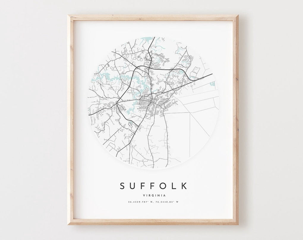Suffolk Map Print, Suffolk Map Poster City Wall Art, Va Road Map ...