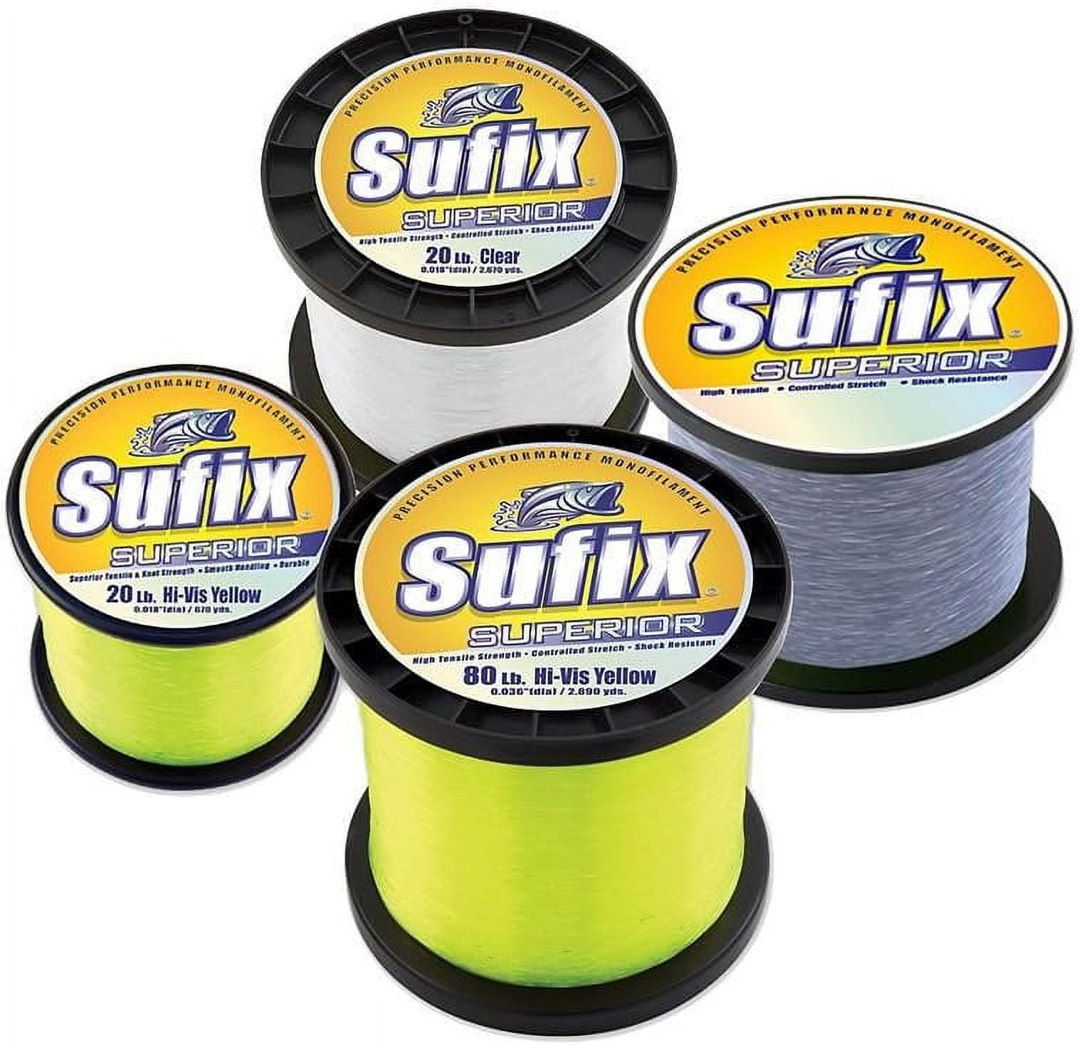 Sufix Superior Monofilament Line, 100 LB, 2405 YDS, Hi Vis - 650-300 ...