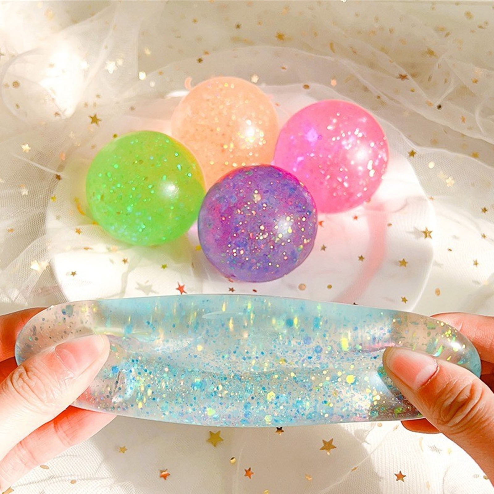 Sugar Ball, 2.4" Slow Rise Squishy Stress Relief Balls Clear Malt Syrup ...