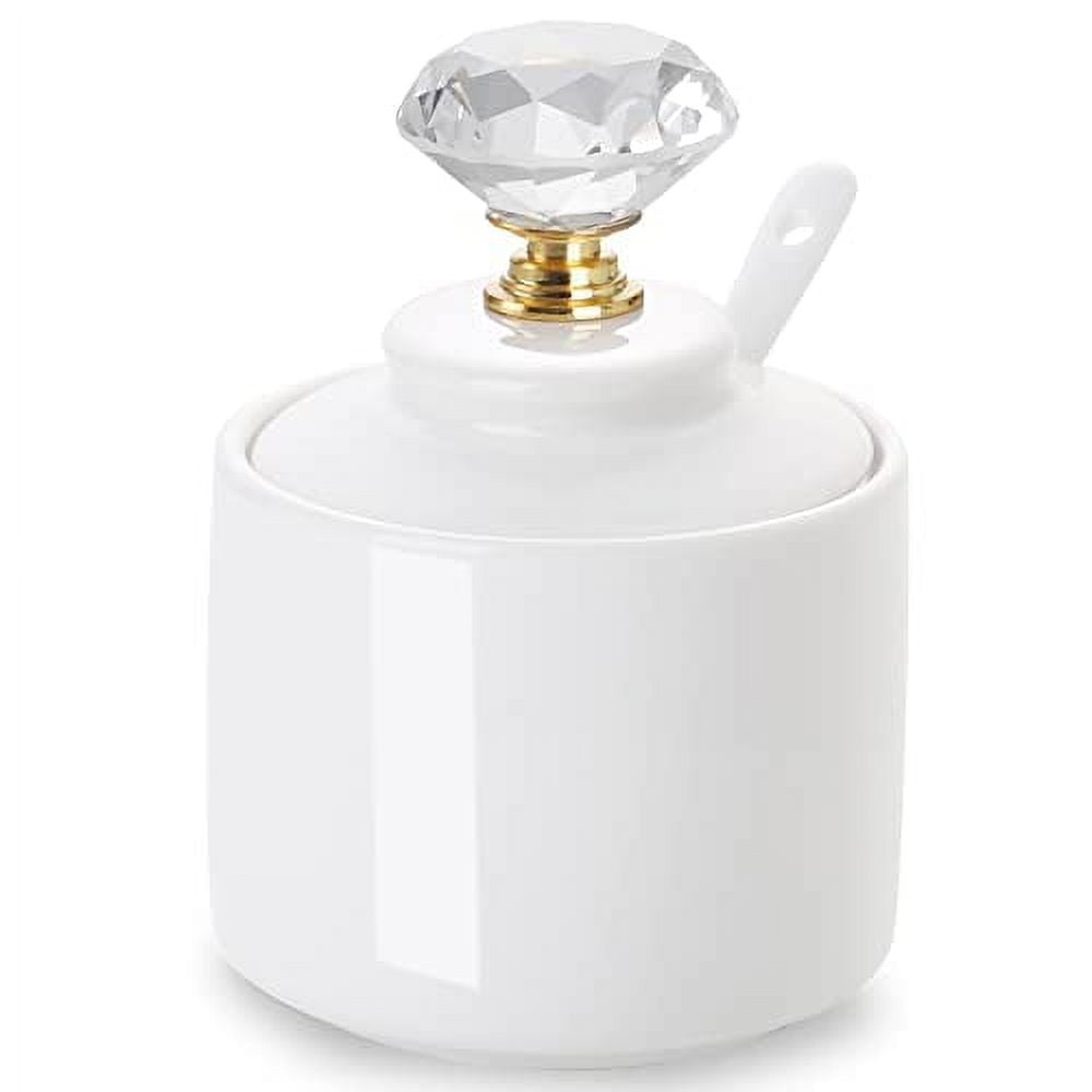 ONTUBE 8oz Ceramic Sugar Container with Crystal Lid and Spoon, Gold ...