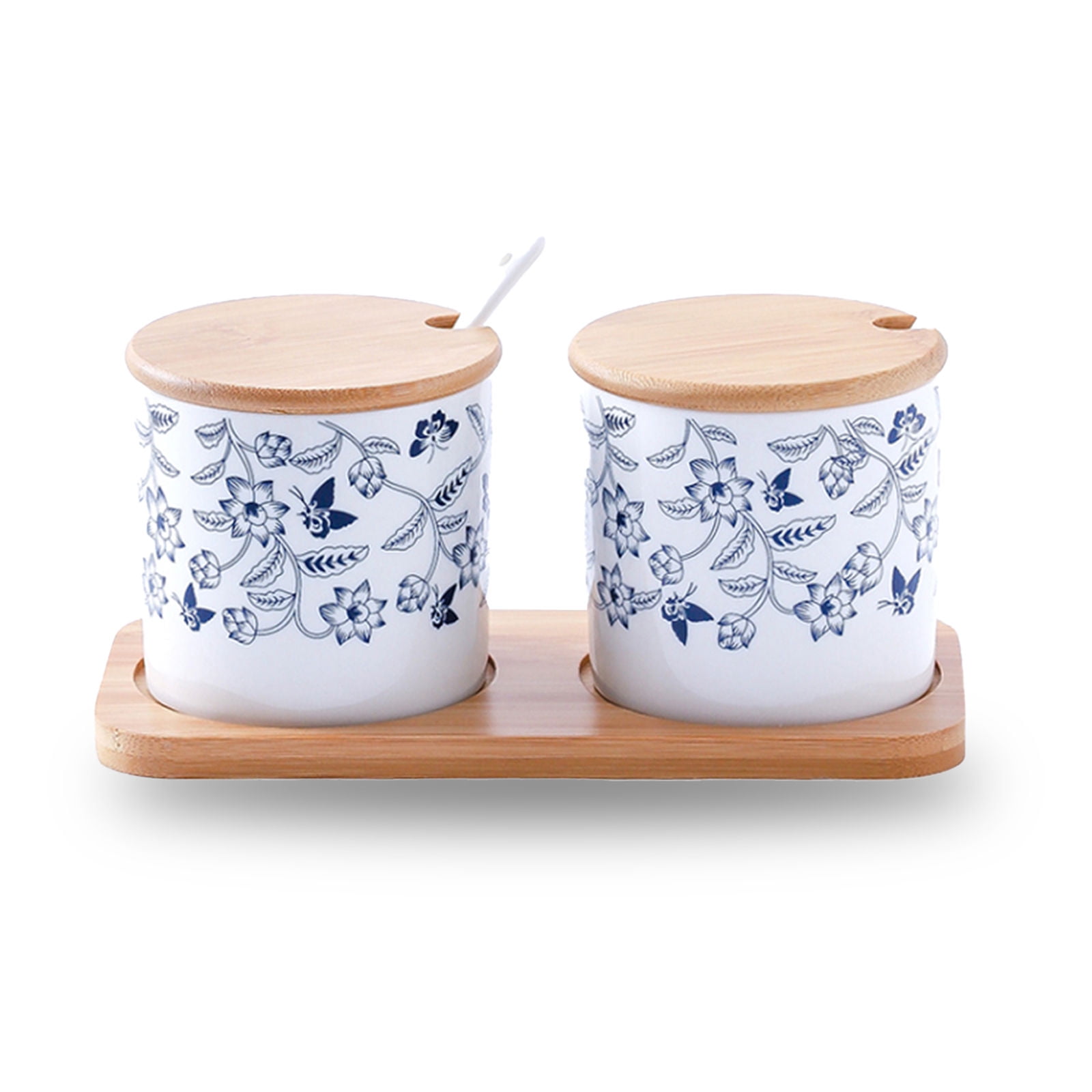 Sugar Bowl With Lid And Spoon, Blue And White Sugar Container Spice Jar ...