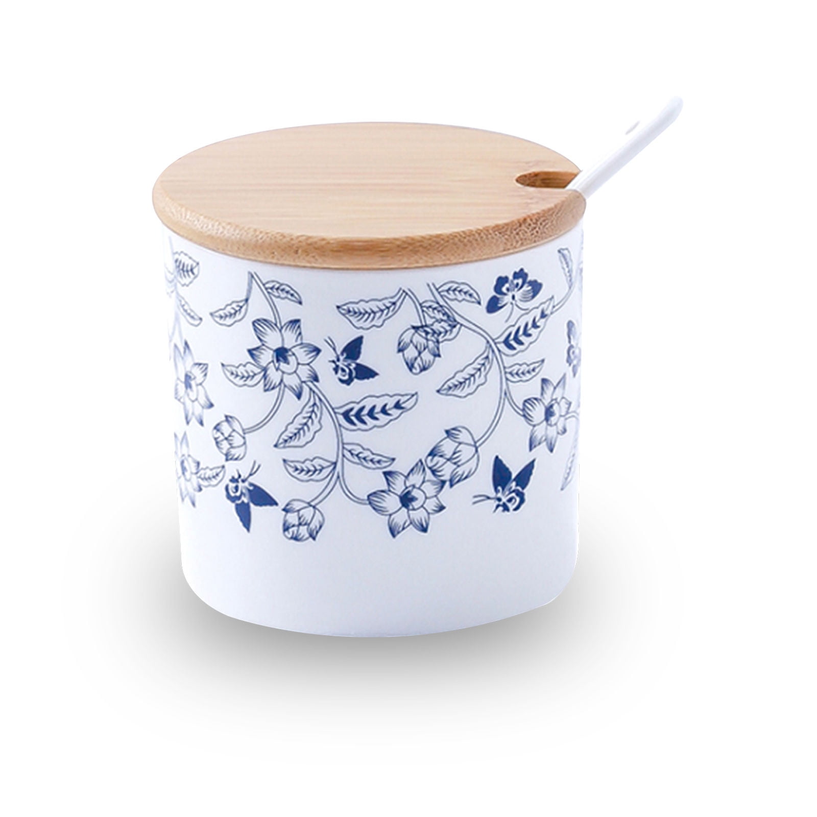 Sugar Bowl With Lid And Spoon, Blue And White Sugar Container Spice Jar ...