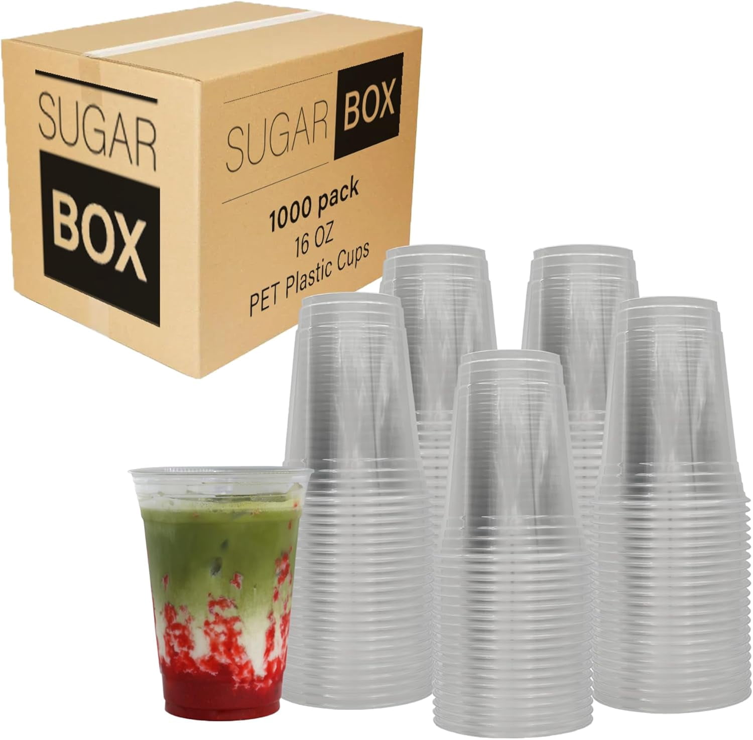 Sugar Box 1000-Pack 16 OZ Crystal Clear PET Plastic Cups - Versatile ...