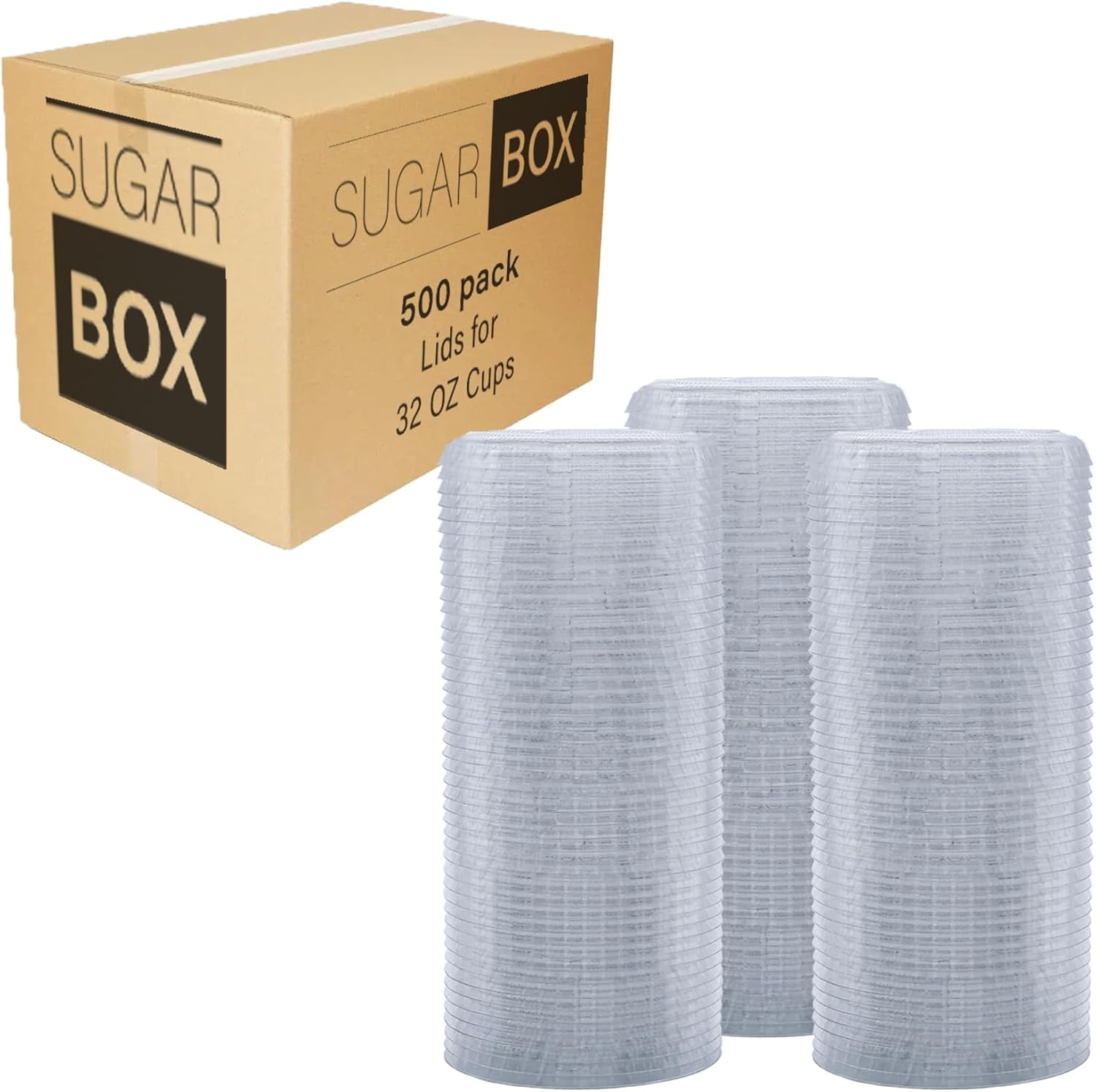 Sugar Box 500-Pack Crystal Clear PET Plastic Cup Lids for 107 mm ...