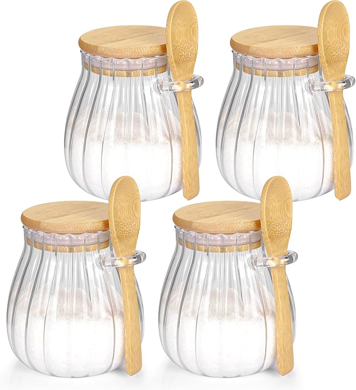 Sugar Container with Bamboo Lid and Spoon,15 oz Sugar Bowl Glass Jar ...
