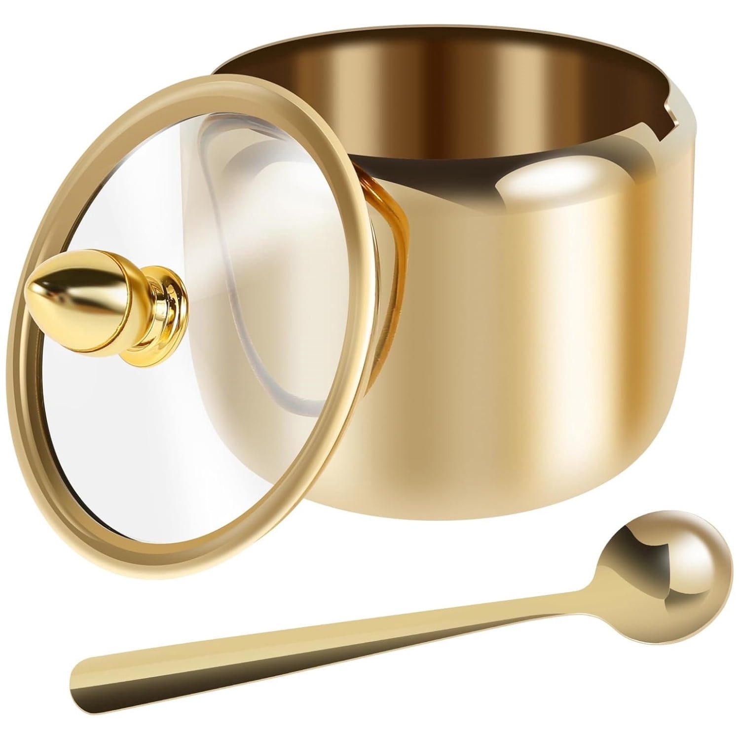 Sugar Container with Glass Lid and Spoon - 250 ml Stainless Steel Sugar ...