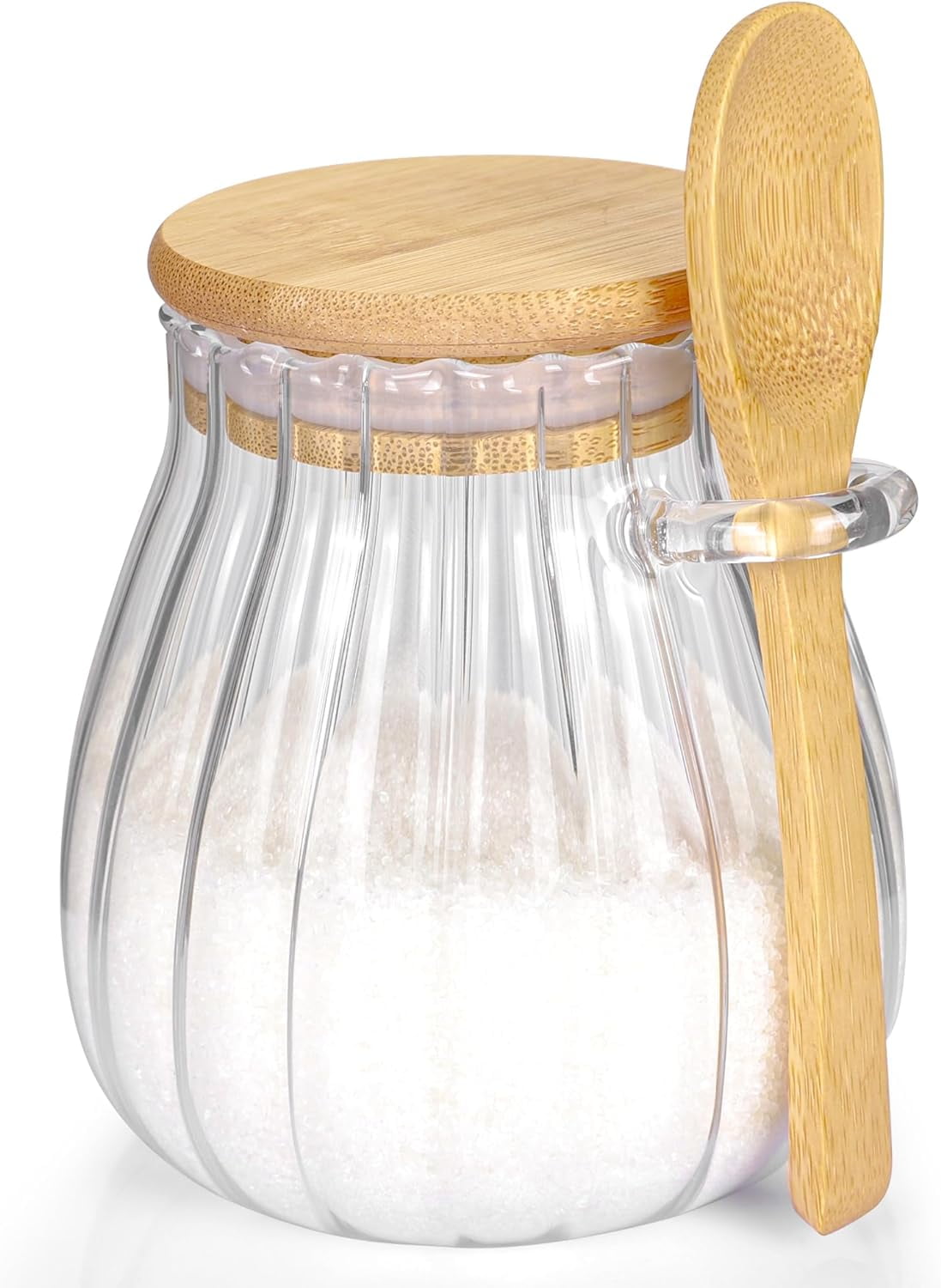 Sugar Container with Bamboo Lid and Spoon,12 oz Sugar Bowl Glass Jar ...