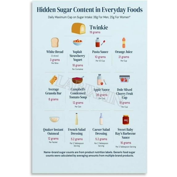 Sugar Content in Food Poster Healthy Eating Guide Poster Painting for ...