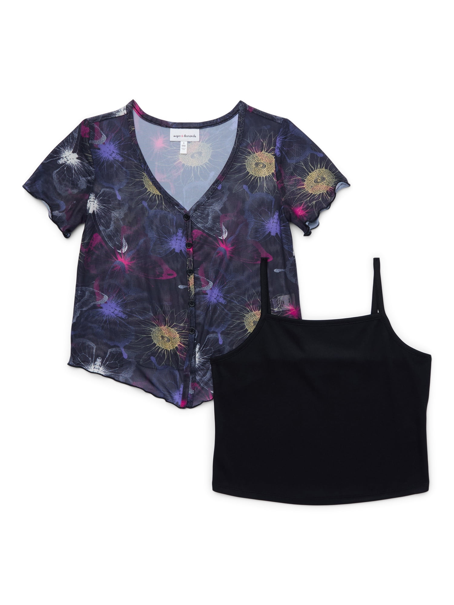Sugar & Diamonds Girls Mesh Button Up Top with Cami, 2-Piece, Sizes 4 ...
