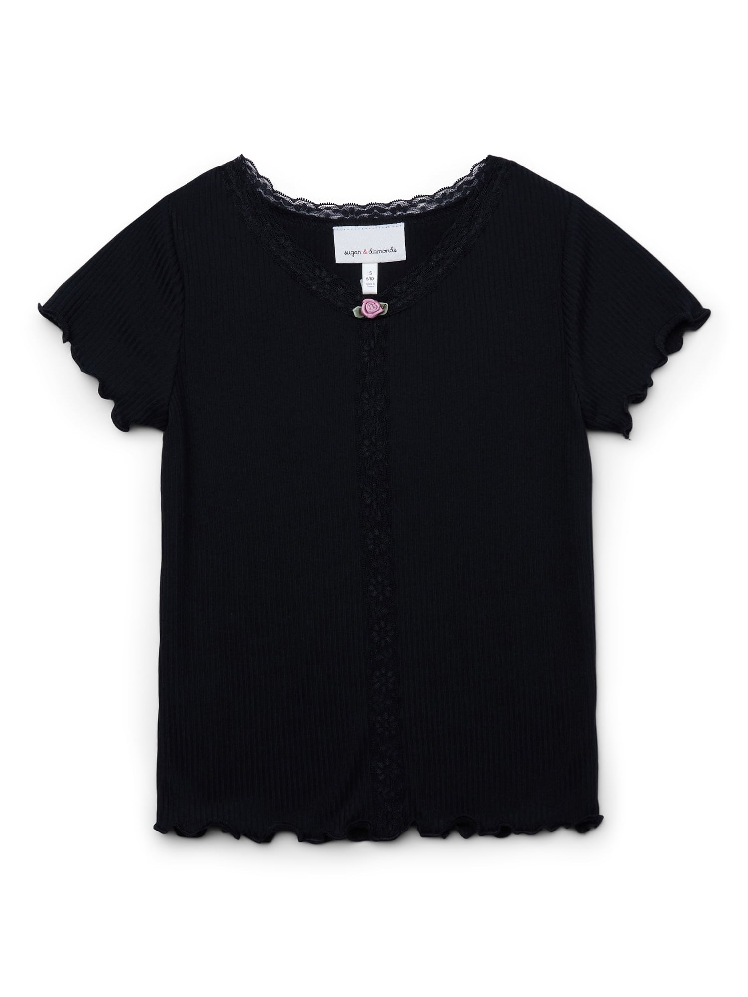 Sugar & Diamonds Girls Ribbed Short Sleeve Top with Rosette, Sizes 4-18 ...