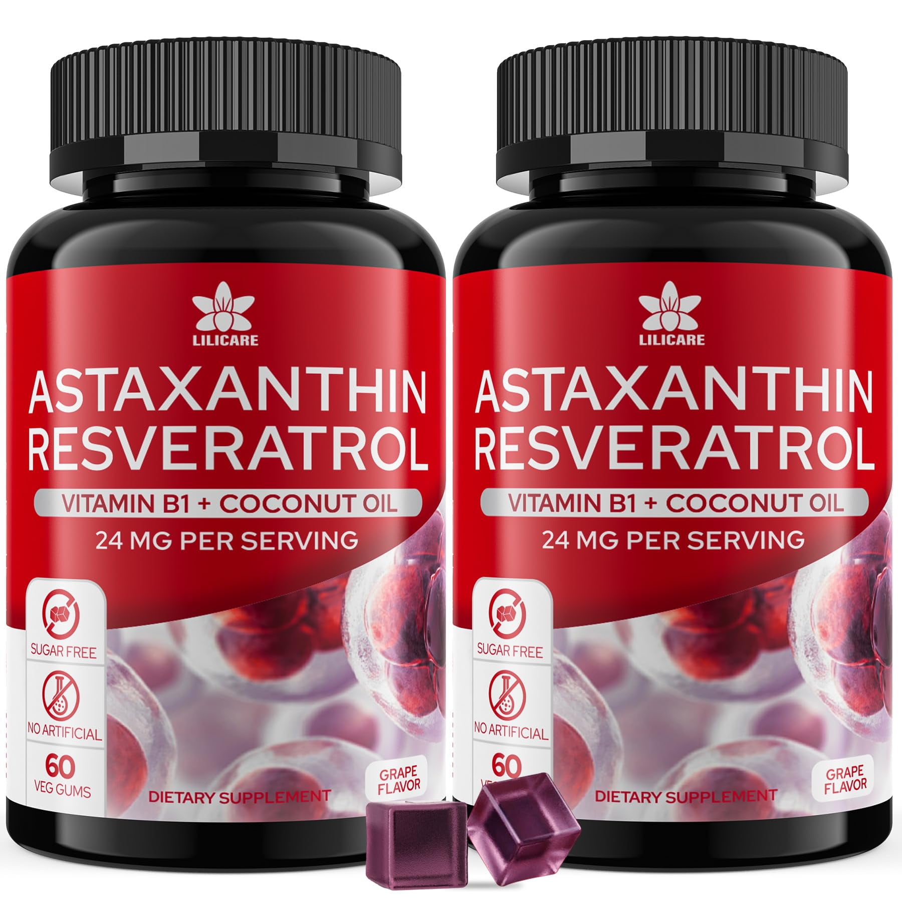 Sugar-Free Astaxanthin 24mg Gummies with Resveratrol, Vitamin B1 ...