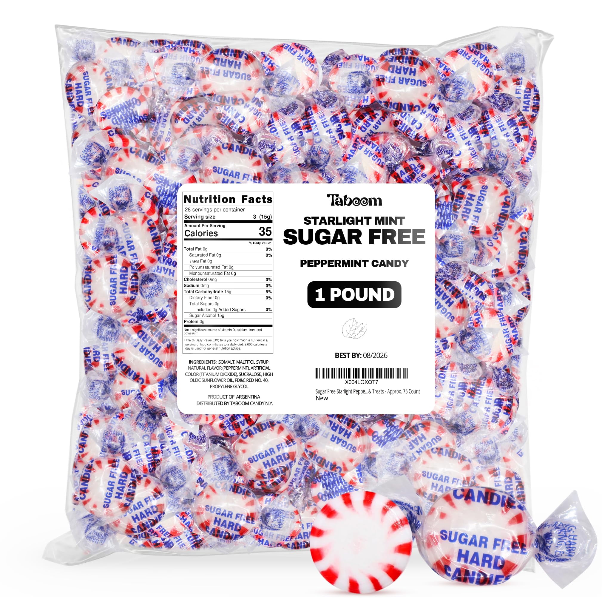 Sugar Free Starlight Peppermint Hard MDA05 Candy 1 Pound - Approx. 75 ...