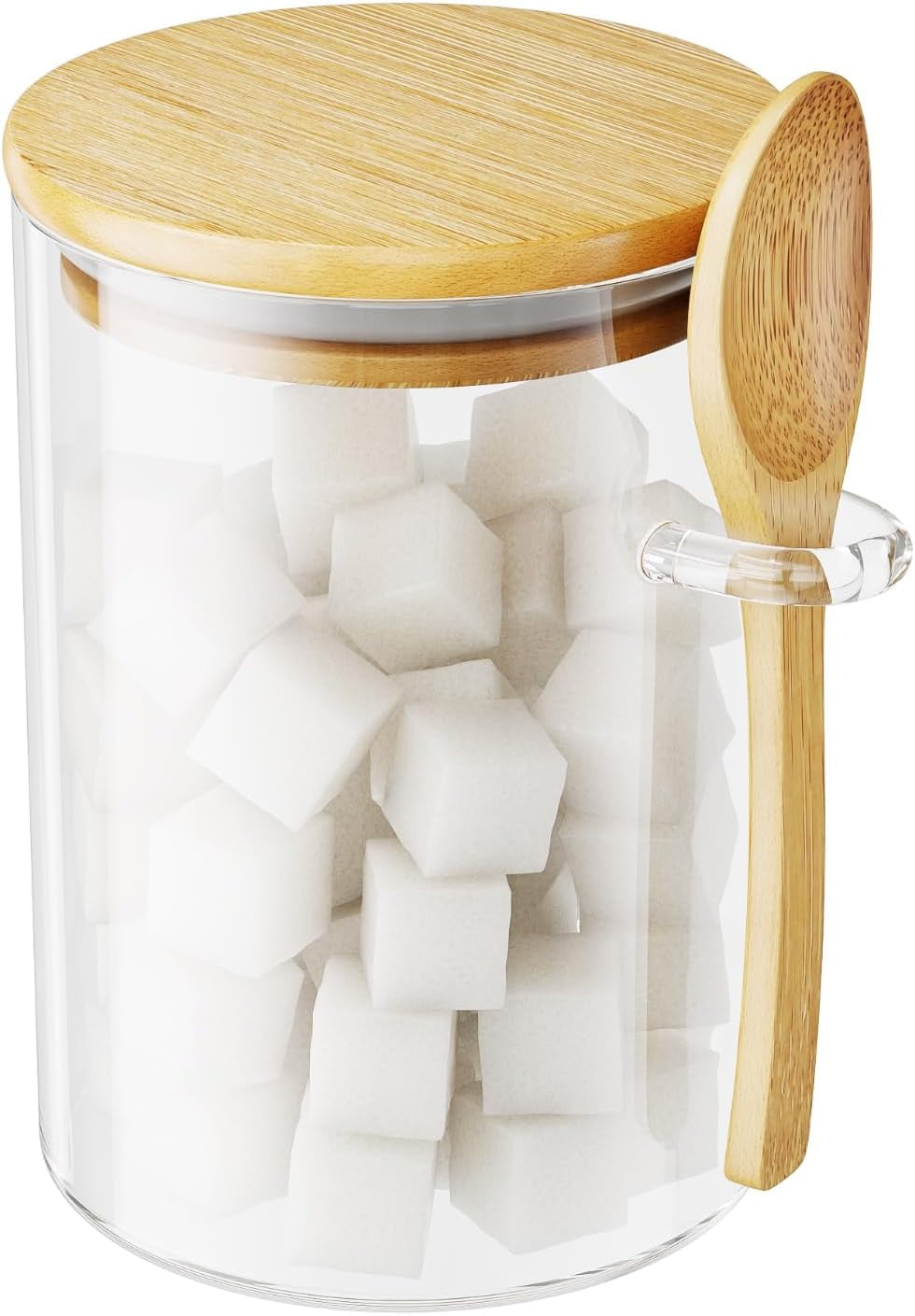 Sugar Jar Glass Salt Container,15 Ounces Clear Airtight Caning with ...