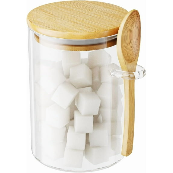Sugar Jar Glass Salt Container,15 Ounces Clear Airtight Caning with ...