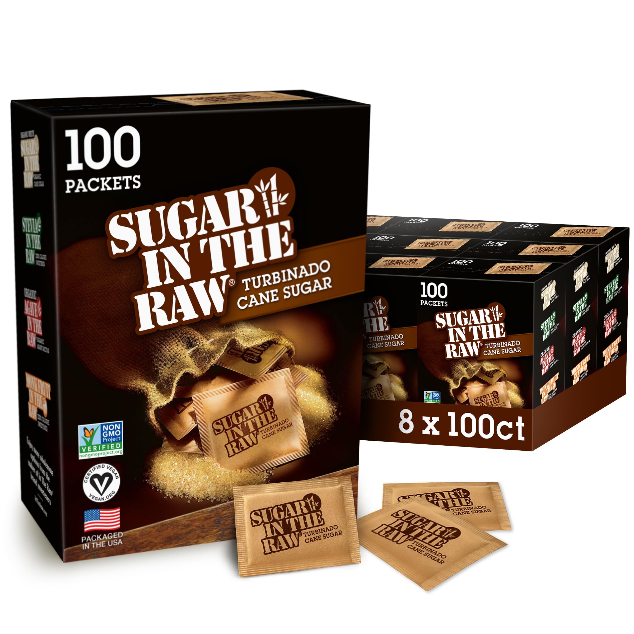 Sugar In The Raw VTF5 Turbinado Cane Sugar Packets, 100 Ct Box, 8 Pack, Pure, All-Natural ...